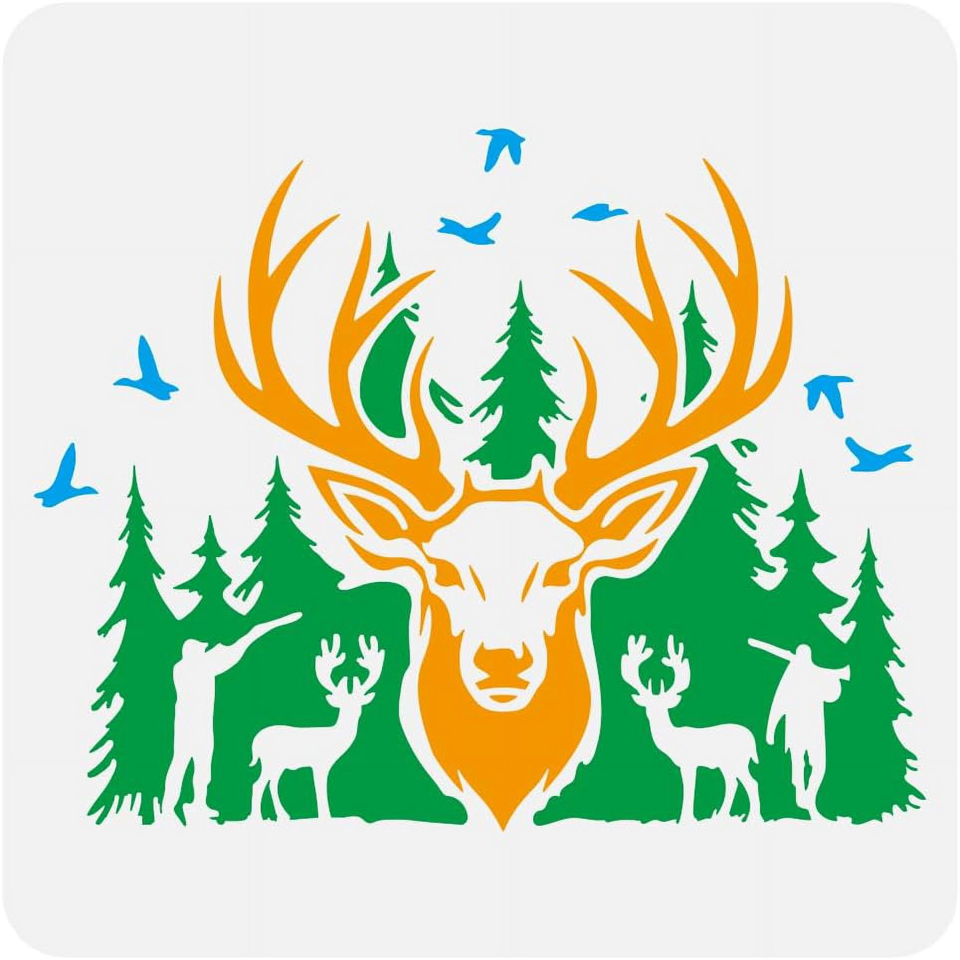 Deer Head Large Stencil 11.8x11.8" Forest Hunter Elk Swallows Stencils ...