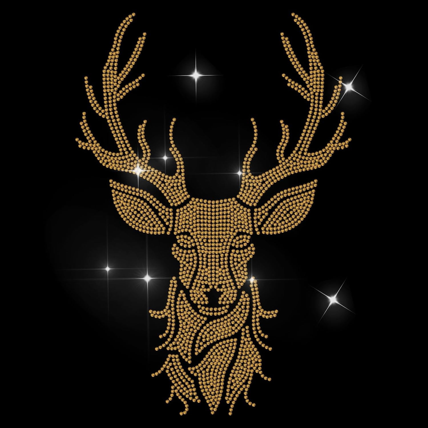 Deer Head Rhinestone Iron on Hotfix Rhinestone Golden Antler Transfer ...