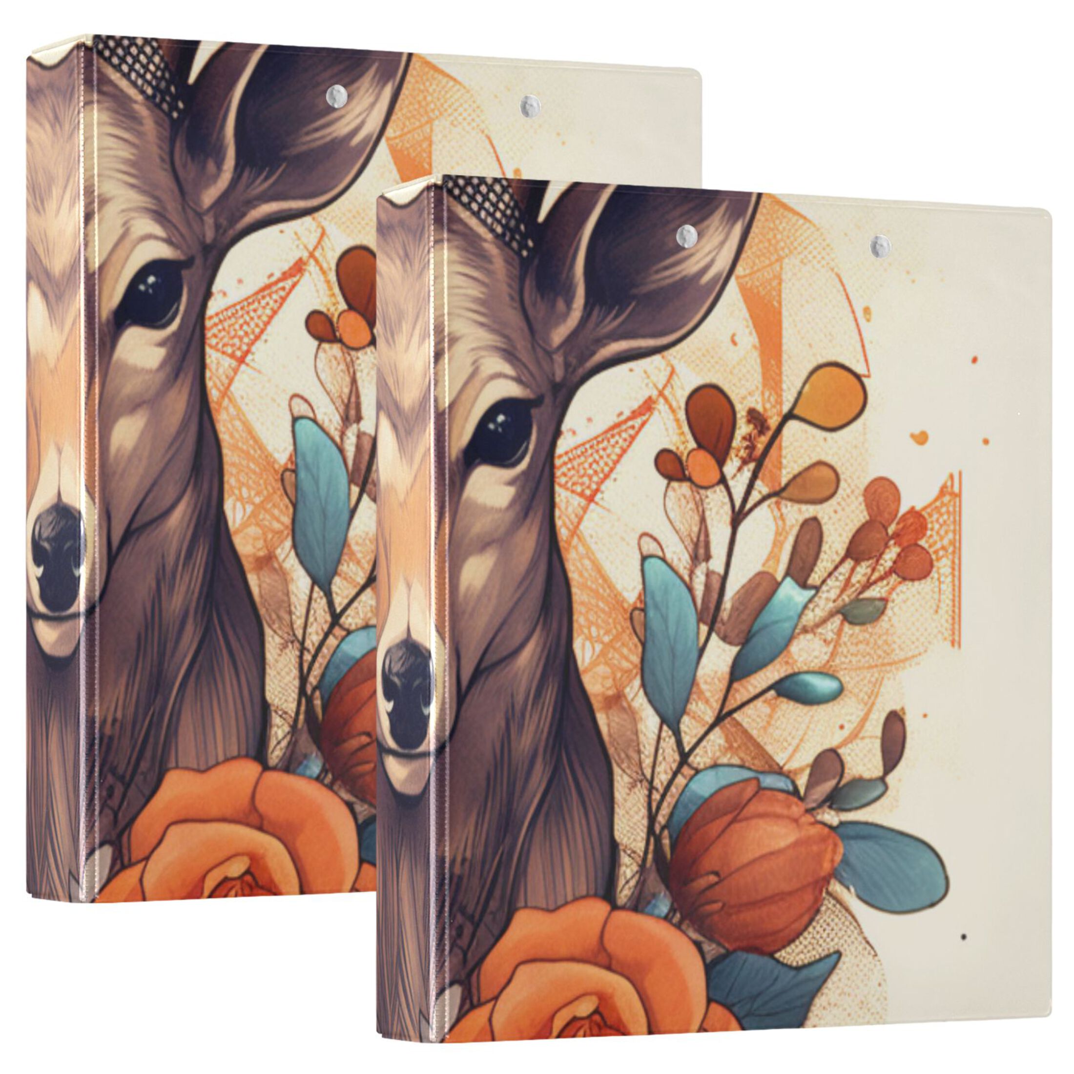 Deer Head Roses Flowers Floral 3 Ring Binders 1.5 inch Hardcover File Folders with Interior ...