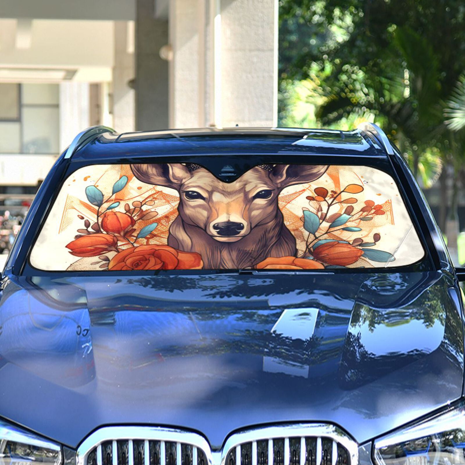 Deer Head Roses Flowers Floral Automotive Front Car Windshield Sun ...