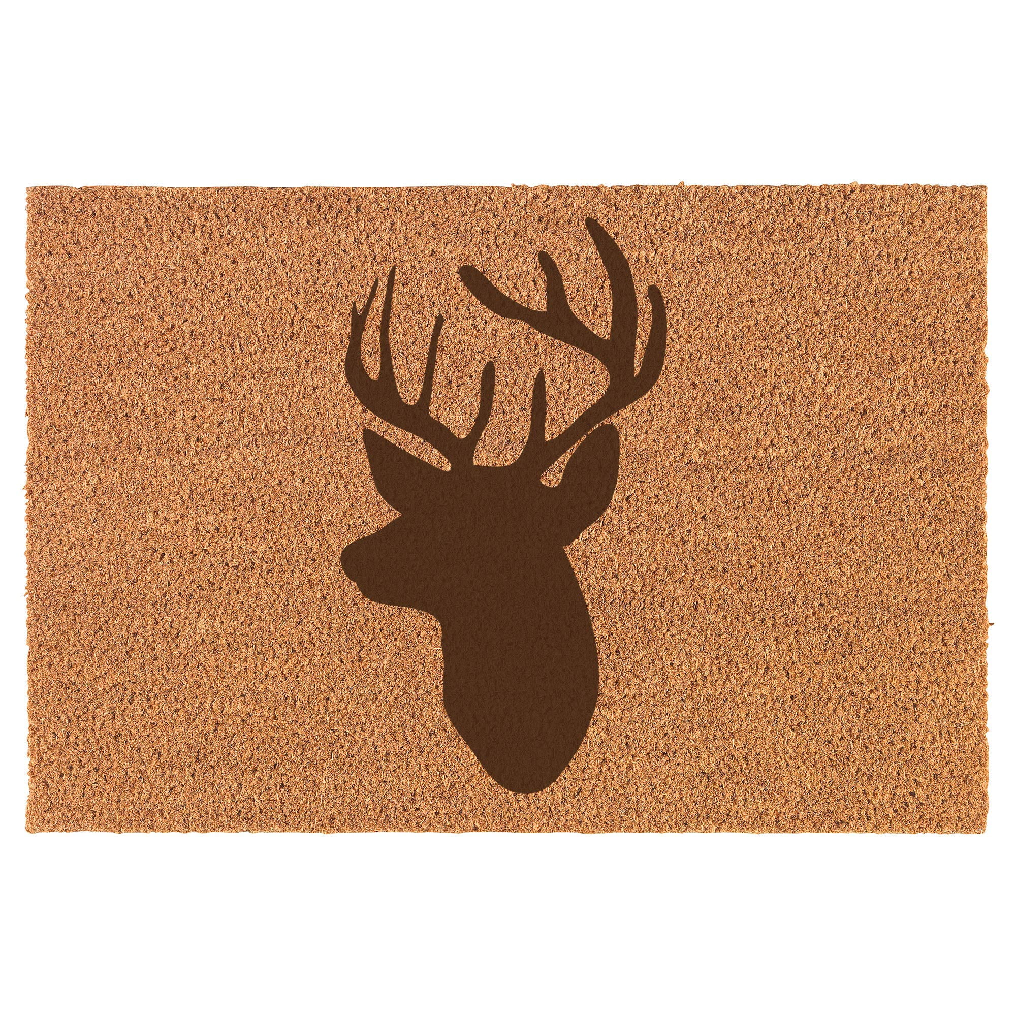 Deer Head with Antlers Hunting Doormat Brown Natural Coir Rectangular ...