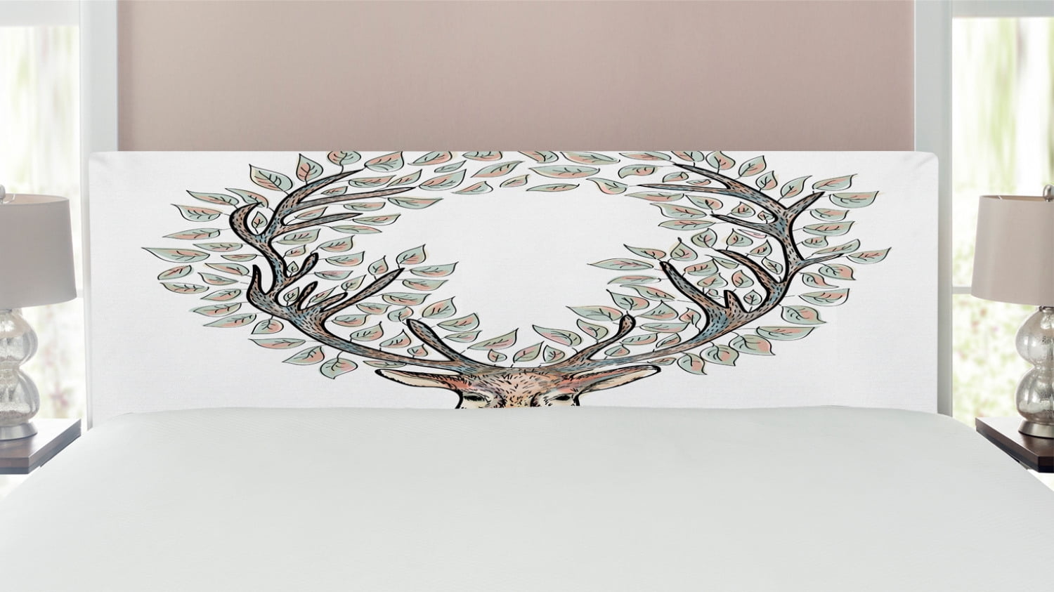 Deer Headboard, Hipster Reindeer with Floral Horns Mythical Creature ...