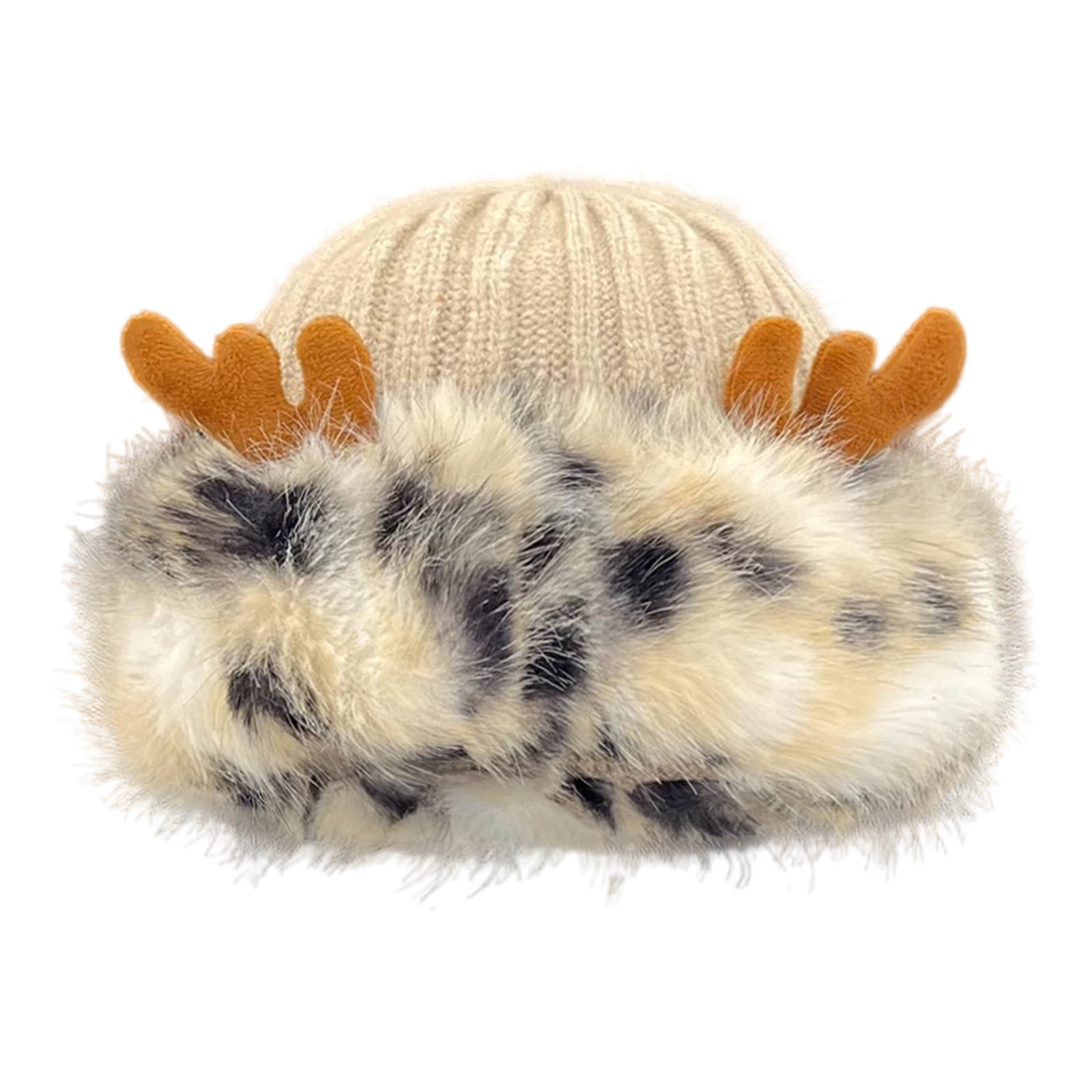 Deer Horn Caps for Women Girl Thicken Plush Trim Knitted Patchwork Hat ...