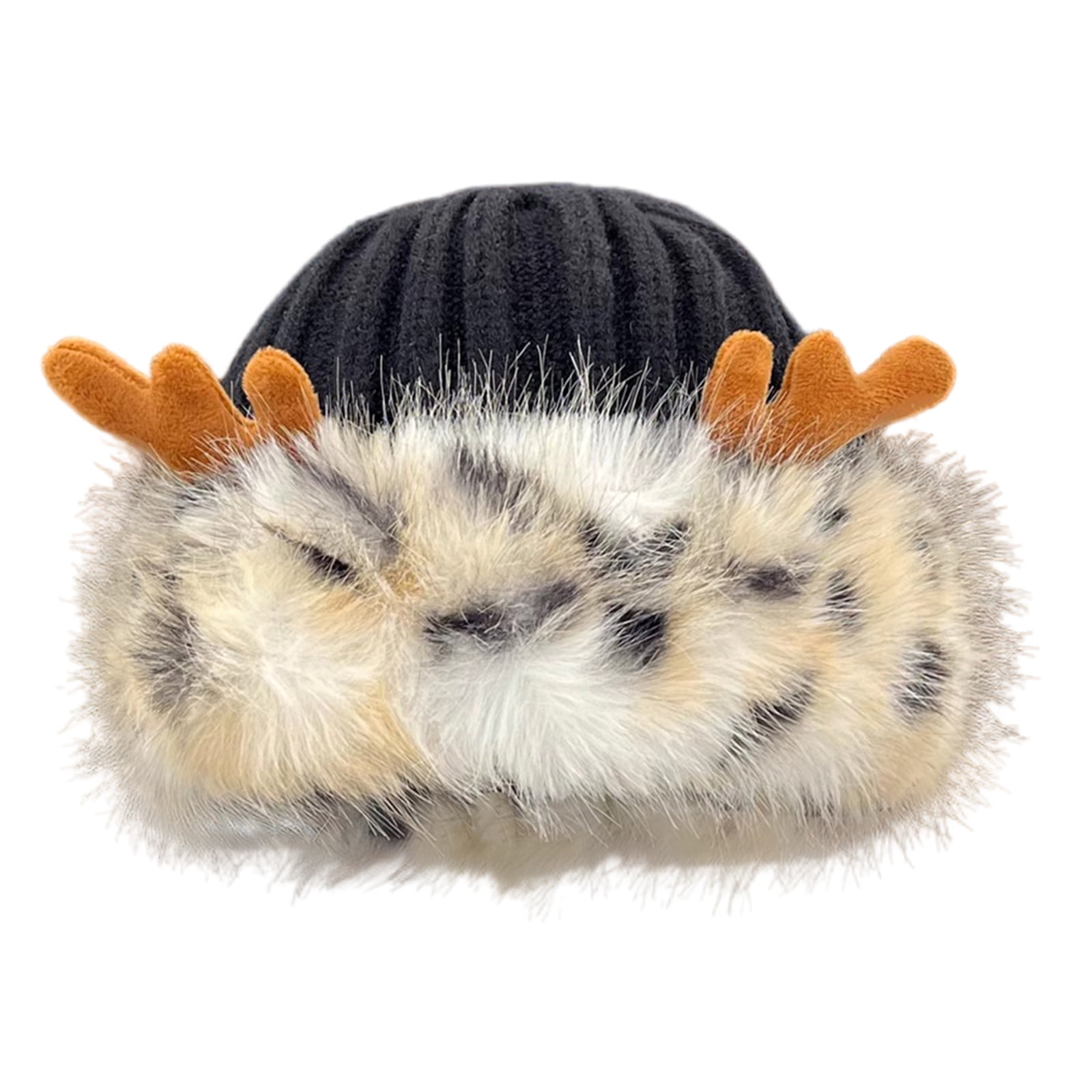Deer Horn Caps for Women Girl Thicken Plush Trim Knitted Patchwork Hat ...