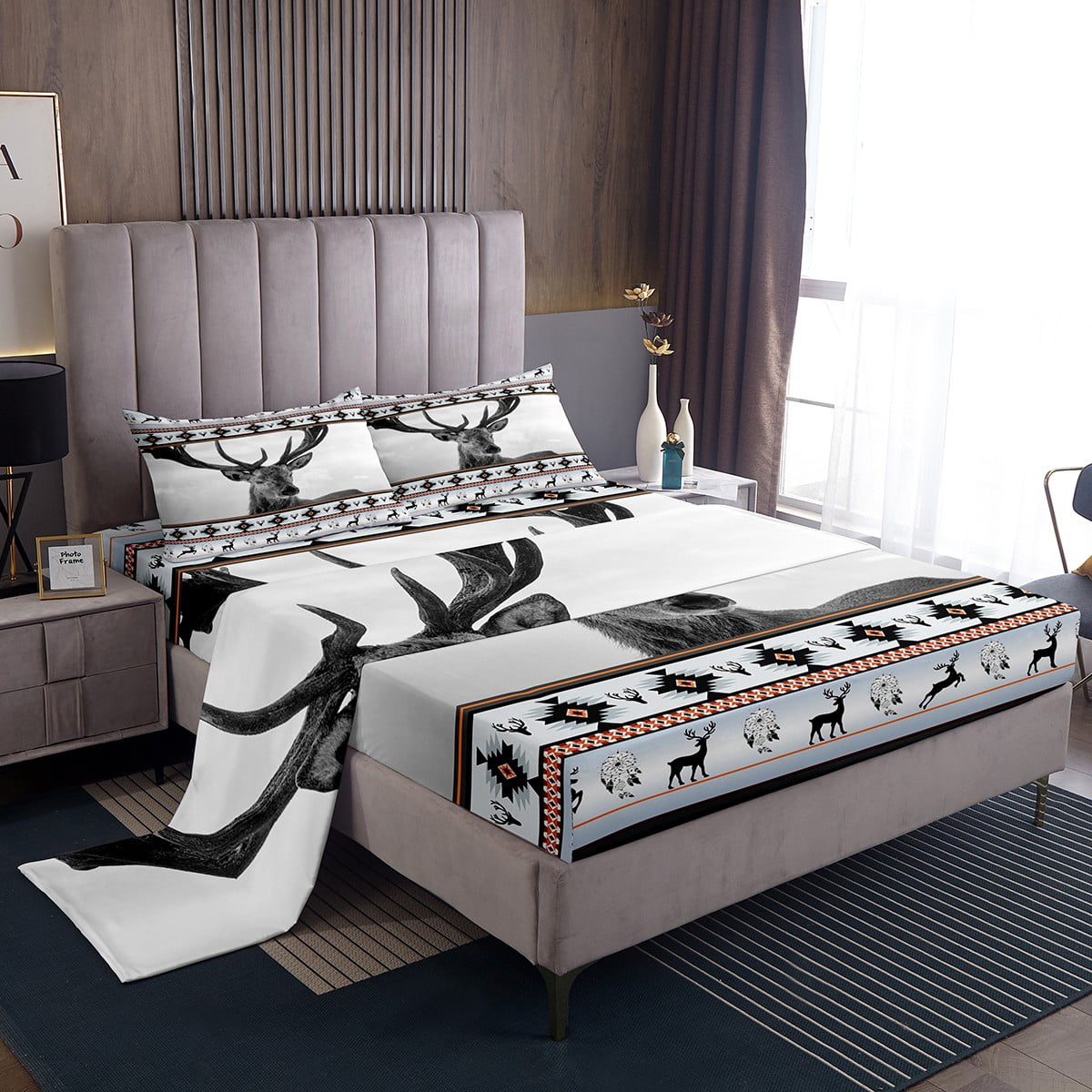 Deer Hunter Bed Sheets Set Full Southwestern Aztec Western Sheet Set ...