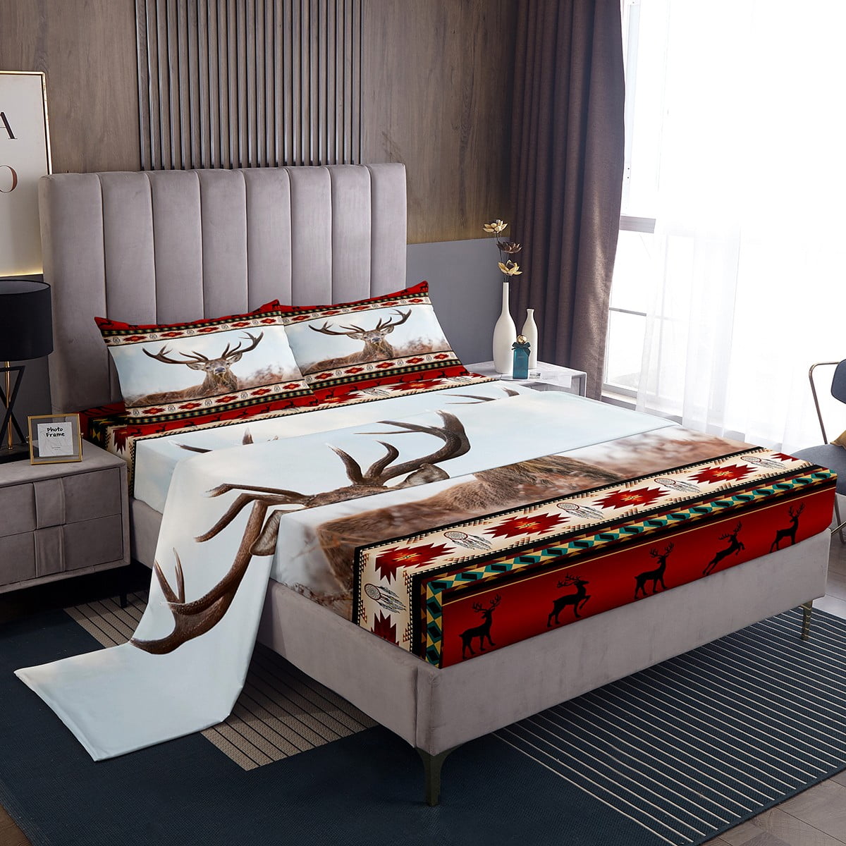 Deer Hunter Bed Sheets Set Full Southwestern Aztec Western Sheet Set ...