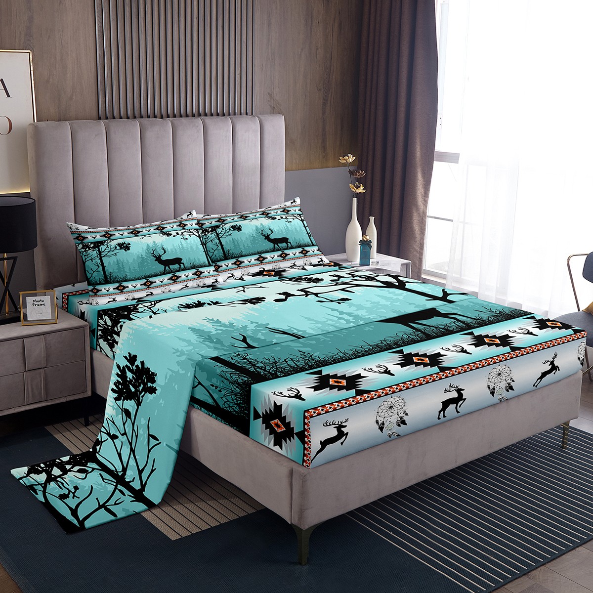 Deer Hunter Bed Sheets Set Full Southwestern Aztec Western Sheet Set ...