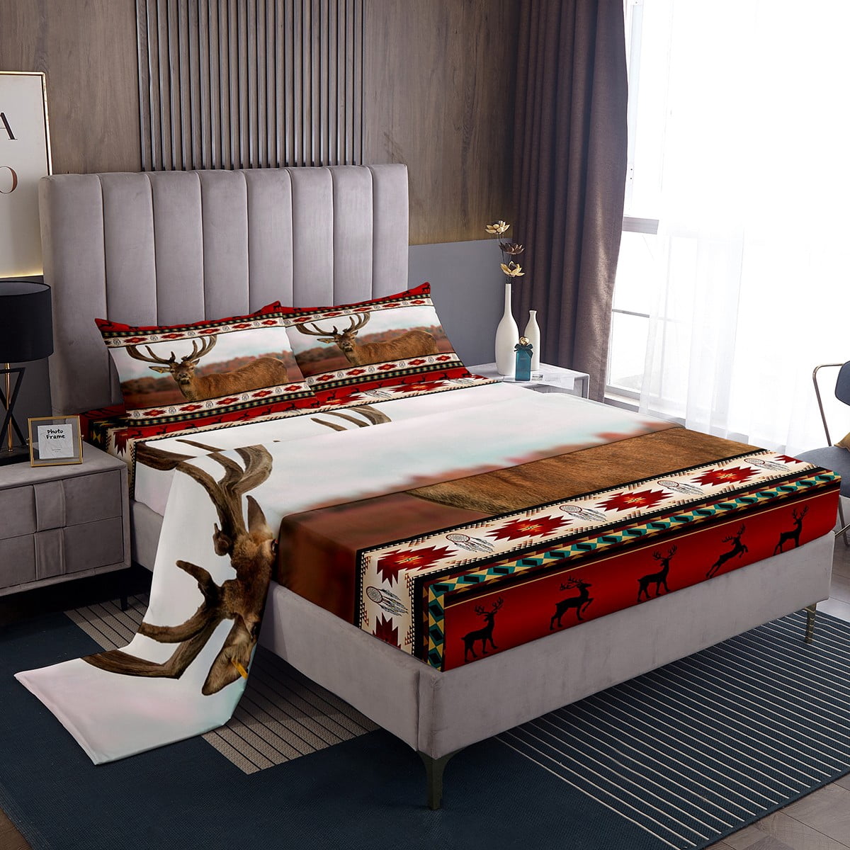 Deer Hunter Bed Sheets Set King Southwestern Aztec Western Sheet Set ...