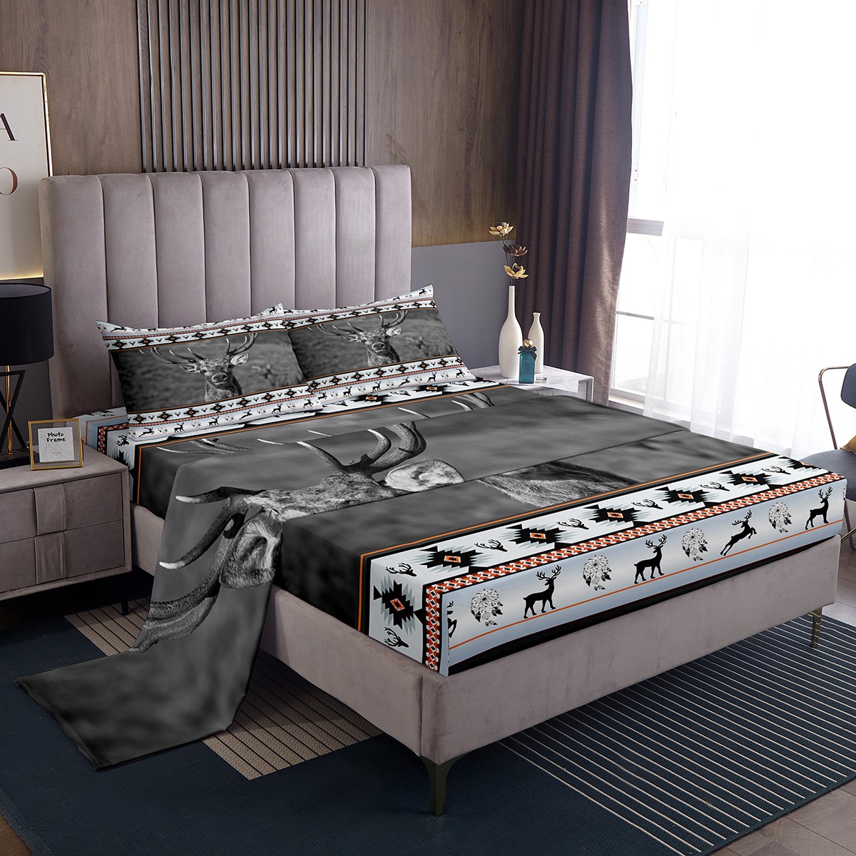 Deer Hunter Bed Sheets Set Queen Southwestern Aztec Western Sheet Set ...