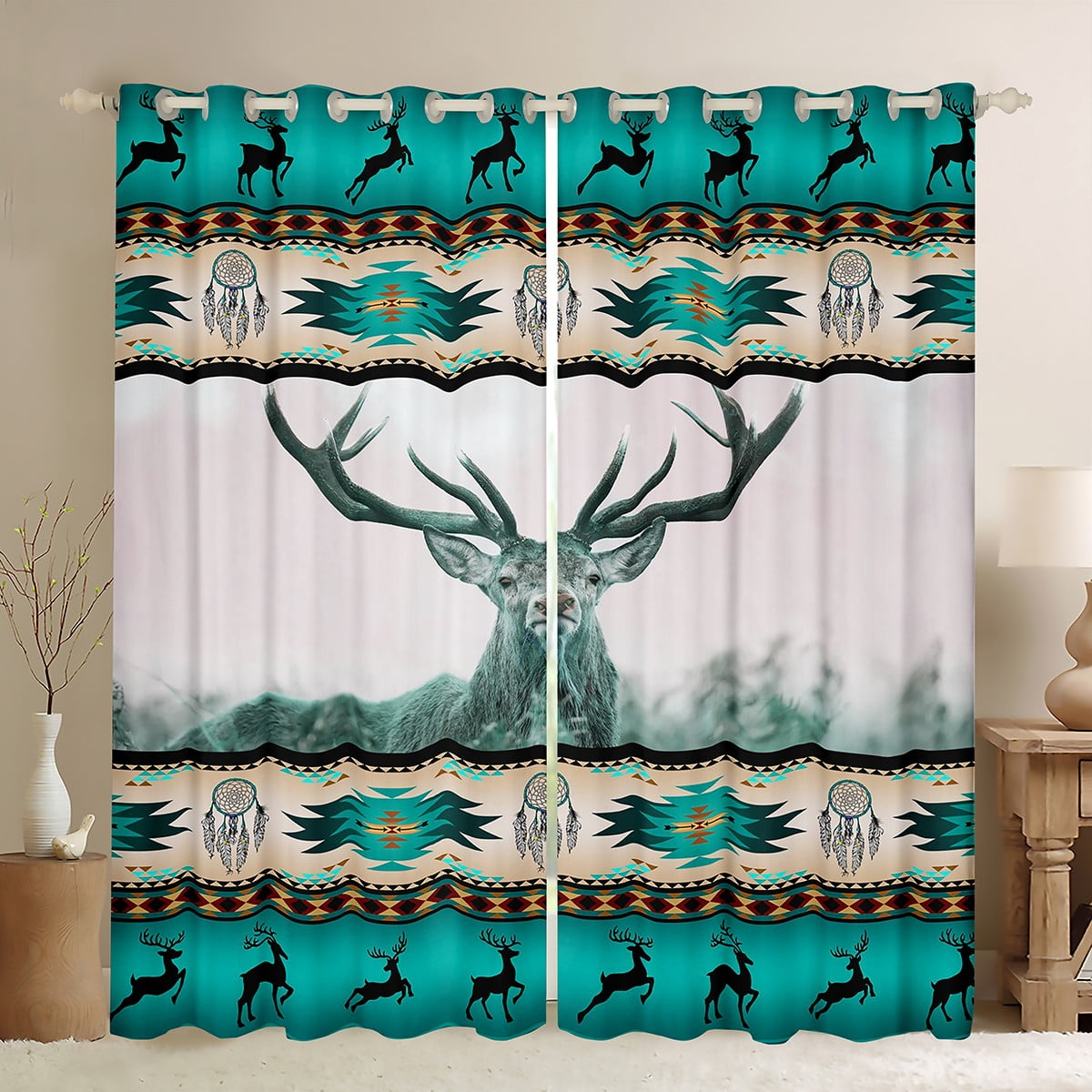 Deer Hunter Blackout Curtains 2 Panels 52"Wx84"L Southwestern Aztec ...