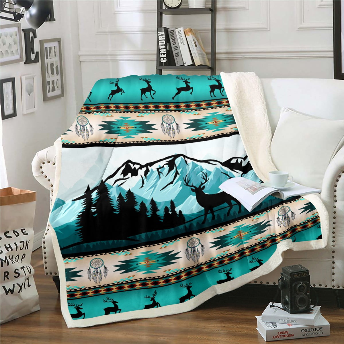 Deer Hunter Blanket 50"x60" Southwestern Aztec Western Throw Blanket ...