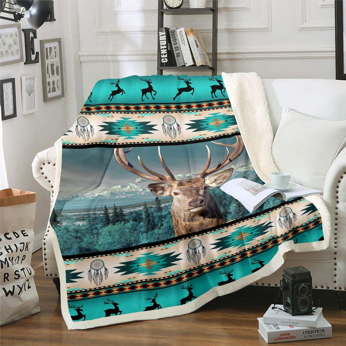 Deer Hunter Blanket 50"x60" Southwestern Aztec Western Throw Blanket ...