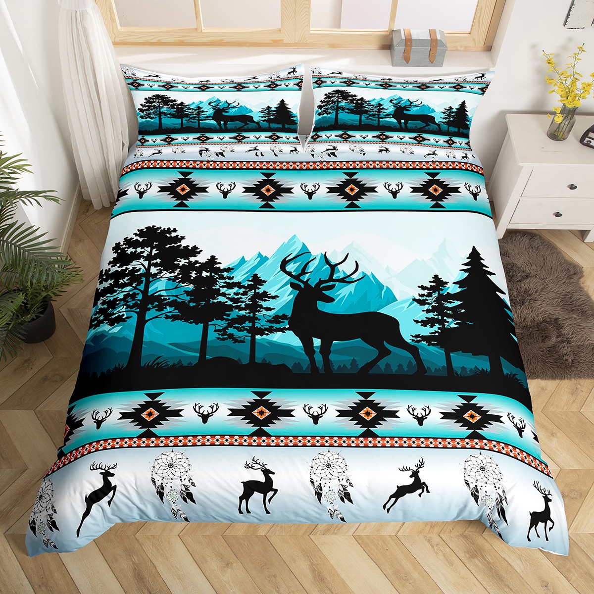 Deer Hunter Duvet Cover Full Southwestern Native Aztec Western Bedding ...