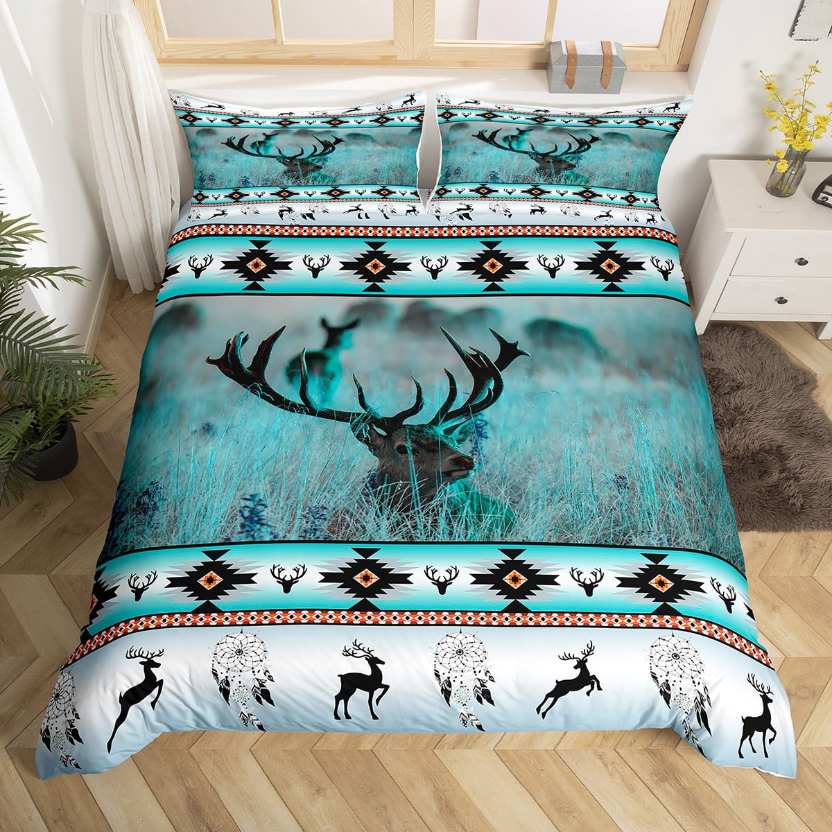 Deer Hunter Duvet Cover King Southwestern Native Aztec Western Bedding ...