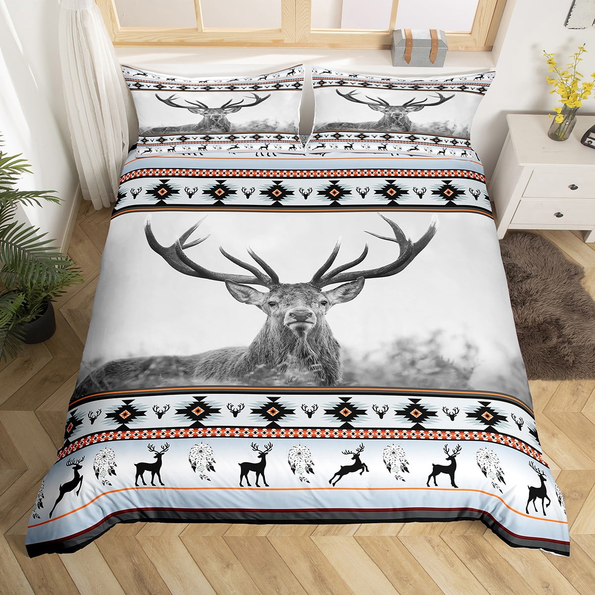 Deer Hunter Duvet Cover King Southwestern Native Aztec Western Bedding ...