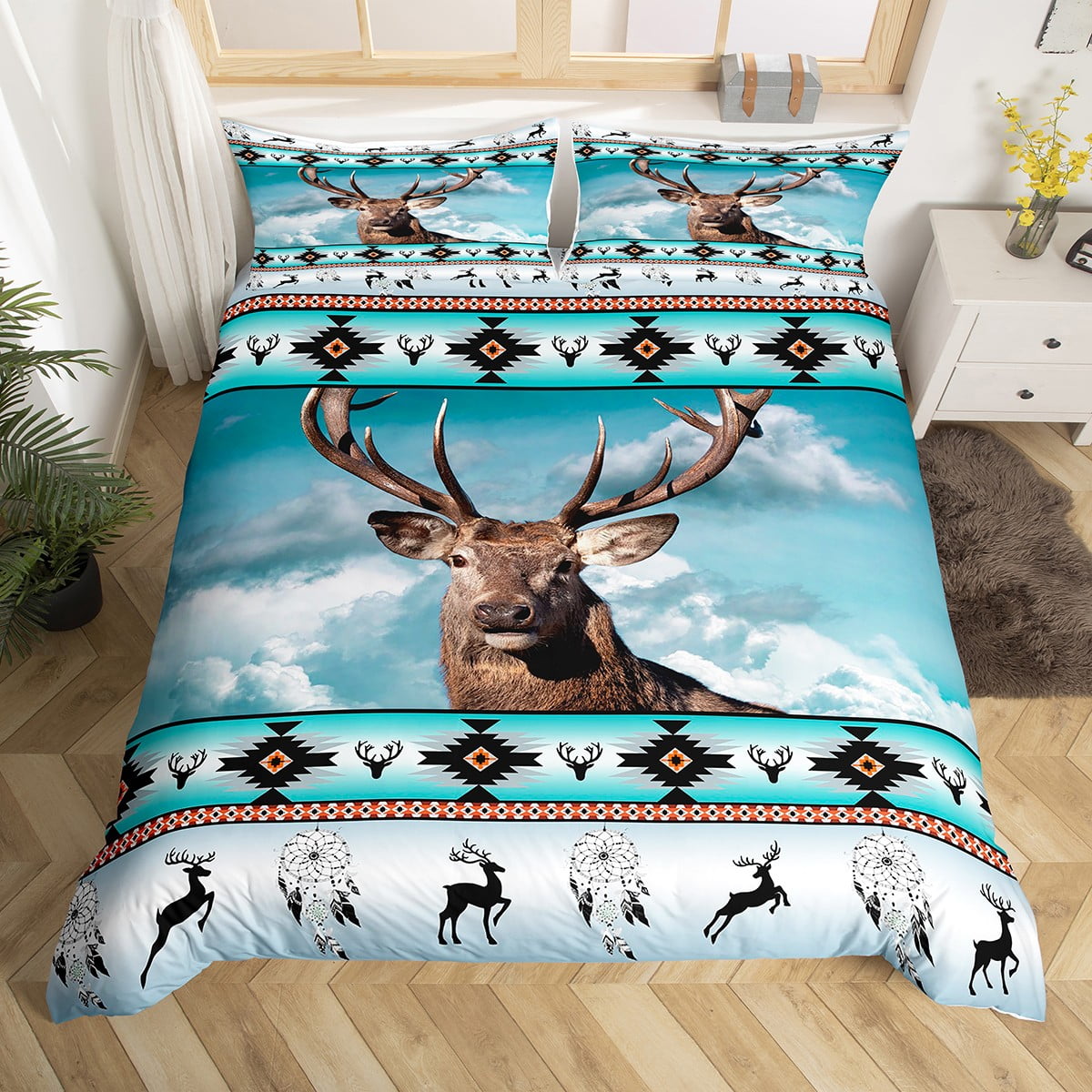 Deer Hunter Duvet Cover King Southwestern Native Aztec Western Bedding ...
