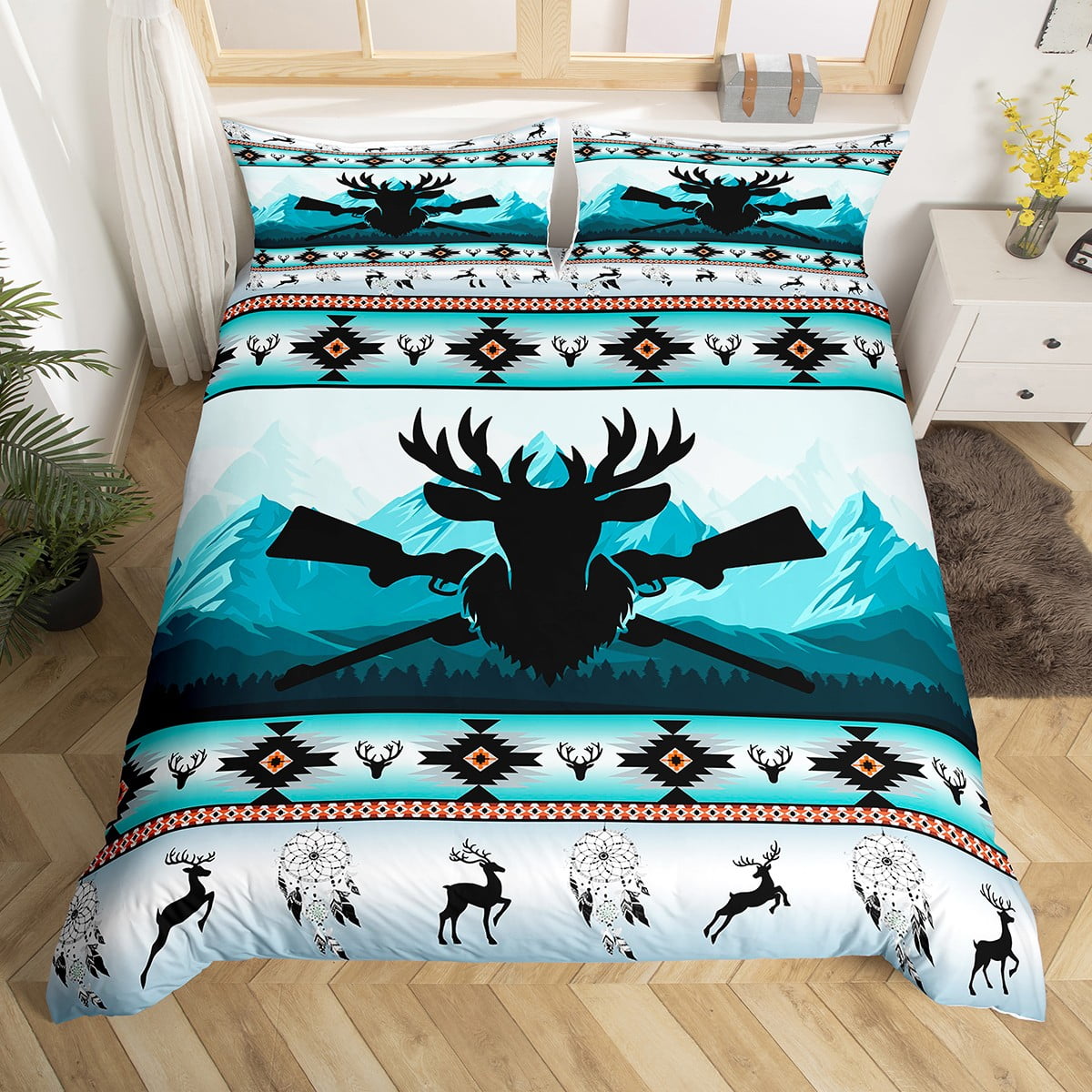 Deer Hunter Duvet Cover King Southwestern Native Aztec Western Bedding ...