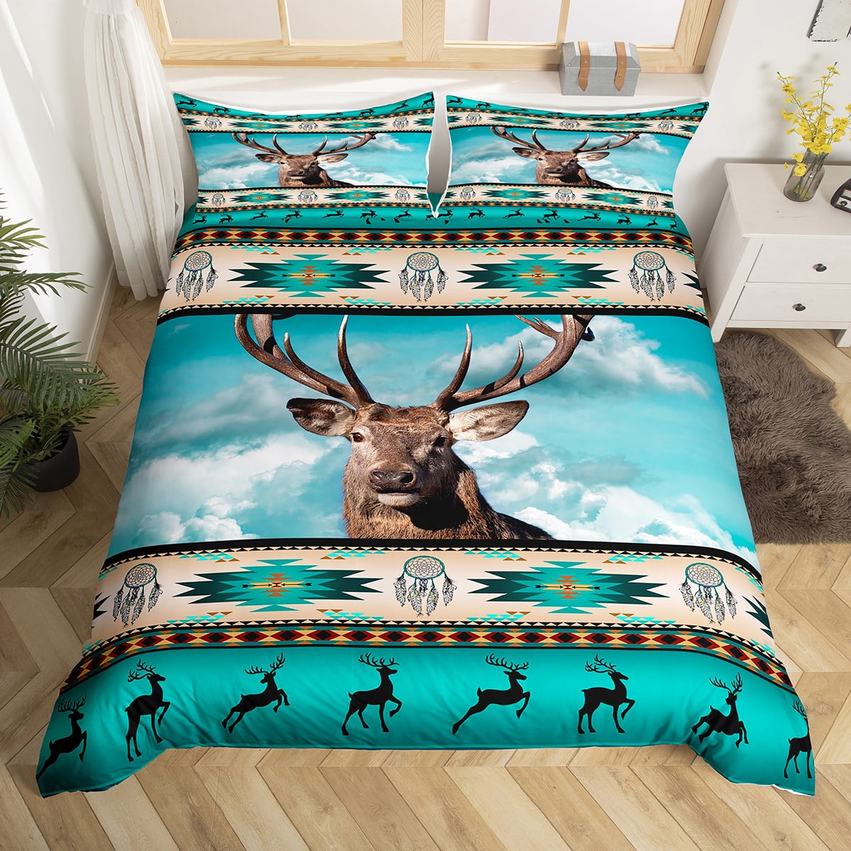 Deer Hunter Duvet Cover King Southwestern Native Aztec Western Bedding ...