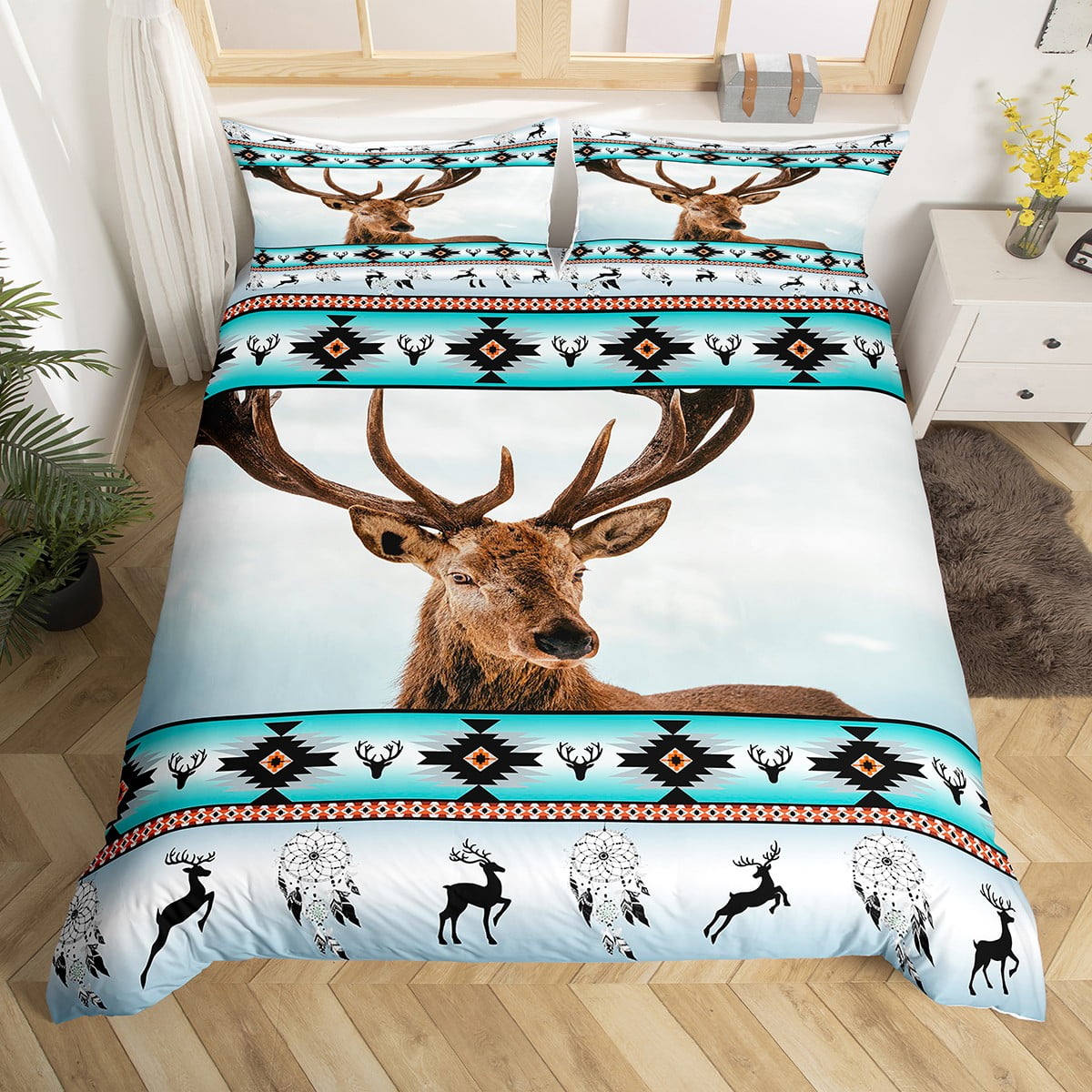 Deer Hunter Duvet Cover Queen Southwestern Native Aztec Western Bedding ...