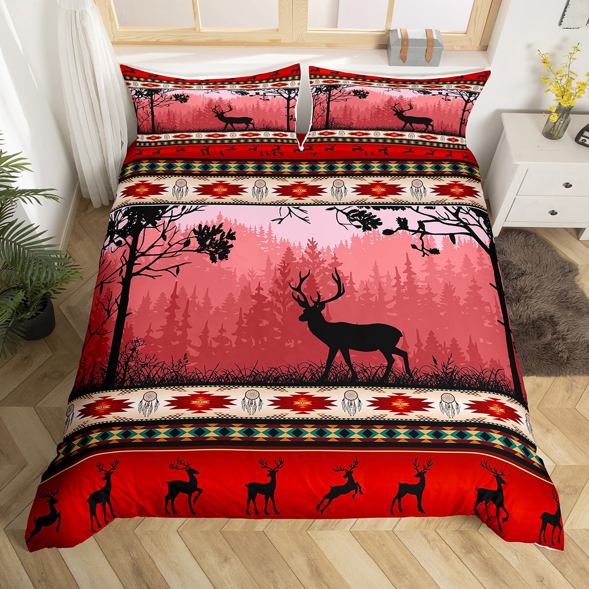 Deer Hunter Duvet Cover Queen Southwestern Native Aztec Western Bedding ...