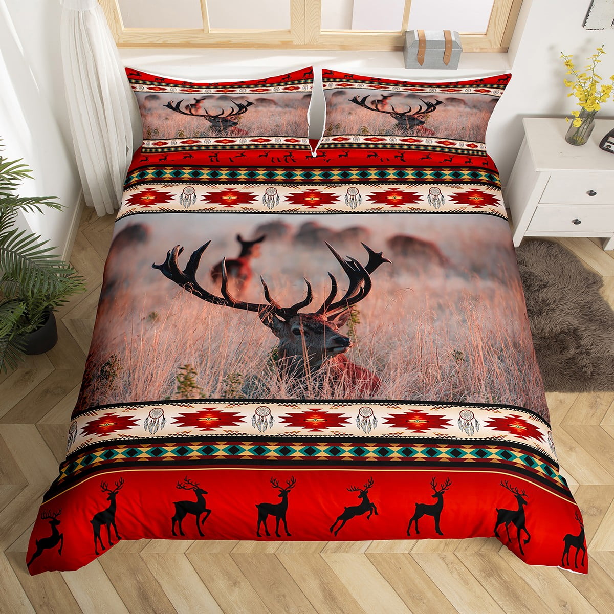 Deer Hunter Duvet Cover Queen Southwestern Native Aztec Western Bedding ...