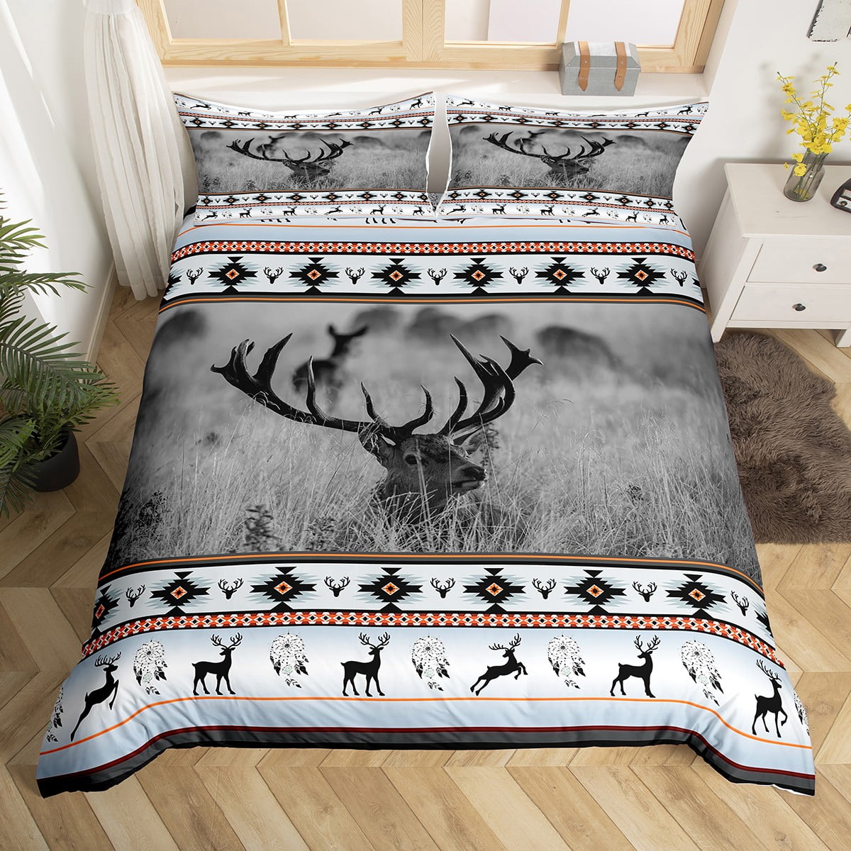 Deer Hunter Duvet Cover Queen Southwestern Native Aztec Western Bedding ...