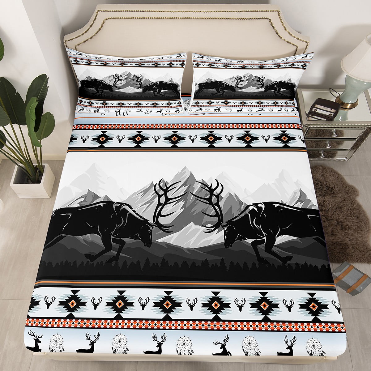 Deer Hunter Fitted Sheet Full Southwestern Aztec Western Bed Sheets ...