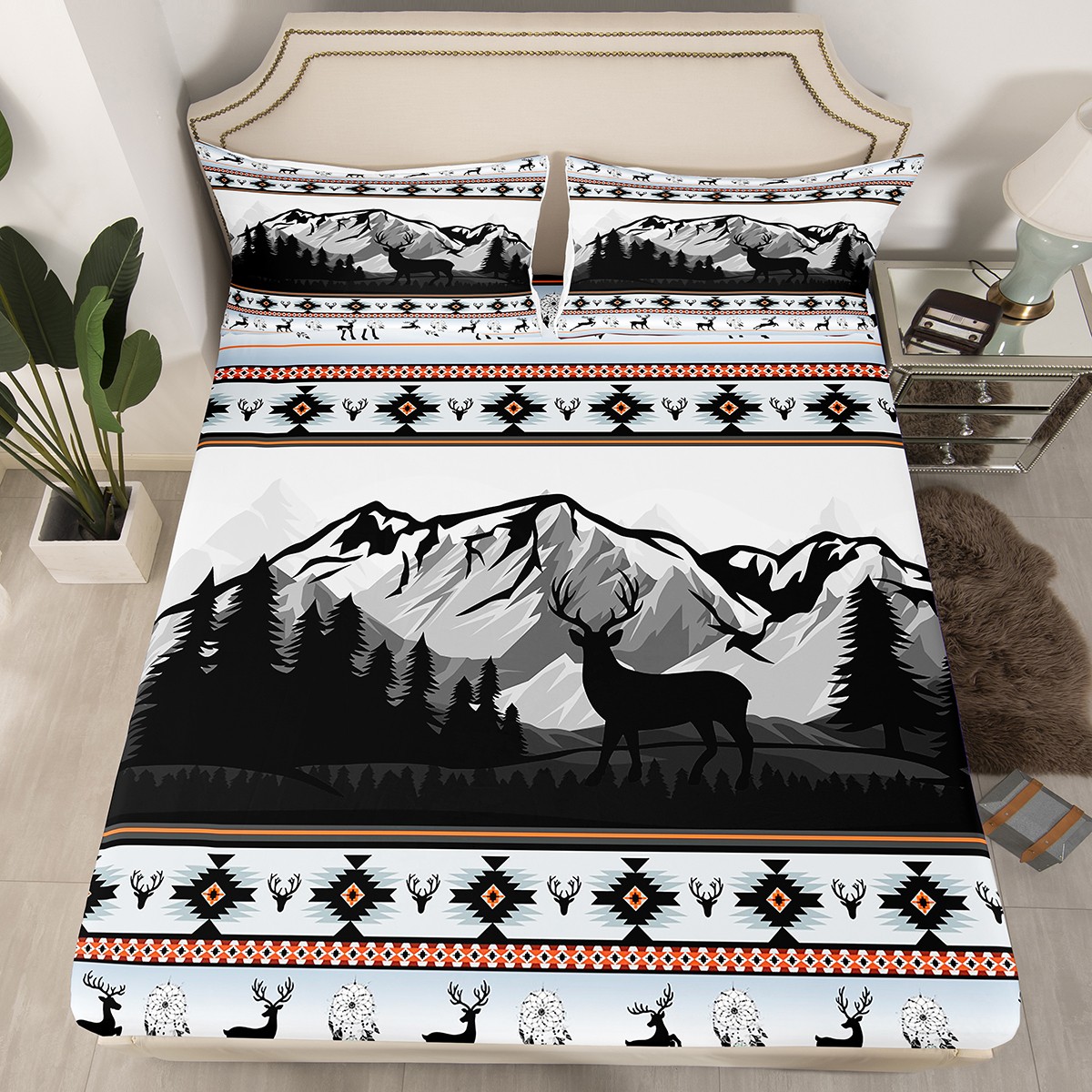 Deer Hunter Fitted Sheet Full Southwestern Aztec Western Bed Sheets ...