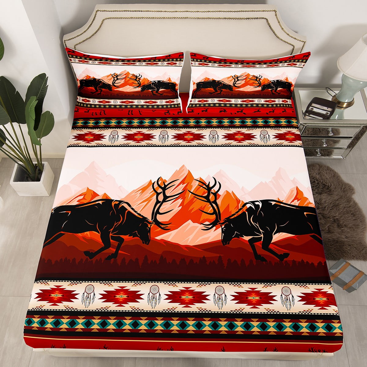Deer Hunter Fitted Sheet Full Southwestern Aztec Western Bed Sheets ...