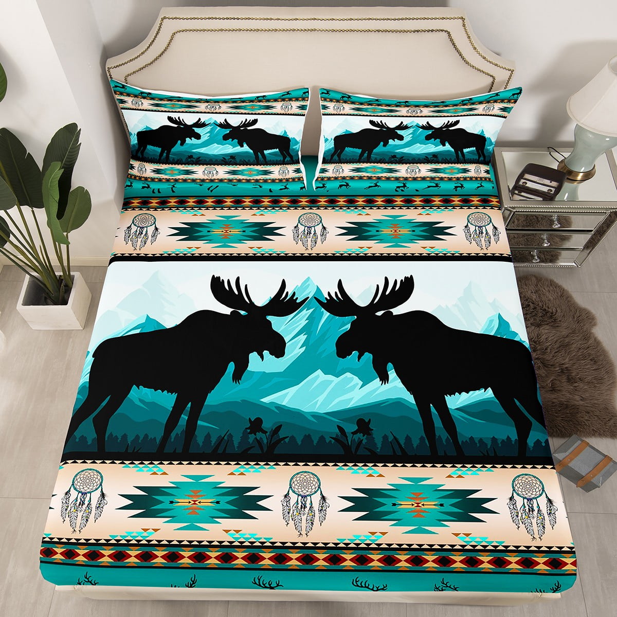 Deer Hunter Fitted Sheet Twin Southwestern Aztec Western Bed Sheets ...