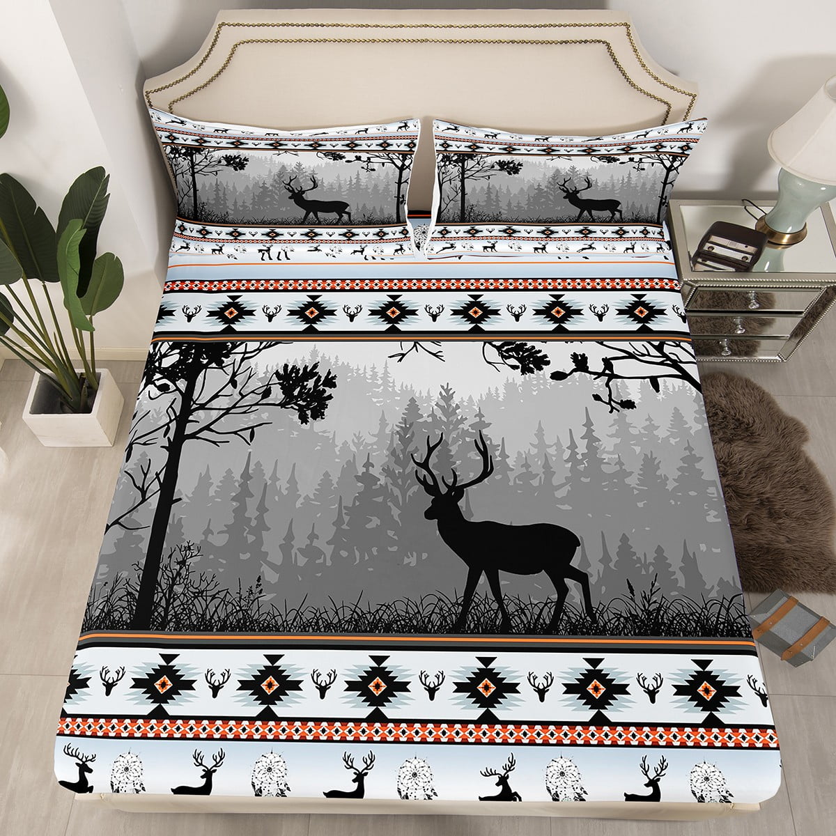 Deer Hunter Fitted Sheet Twin Southwestern Aztec Western Bed Sheets ...
