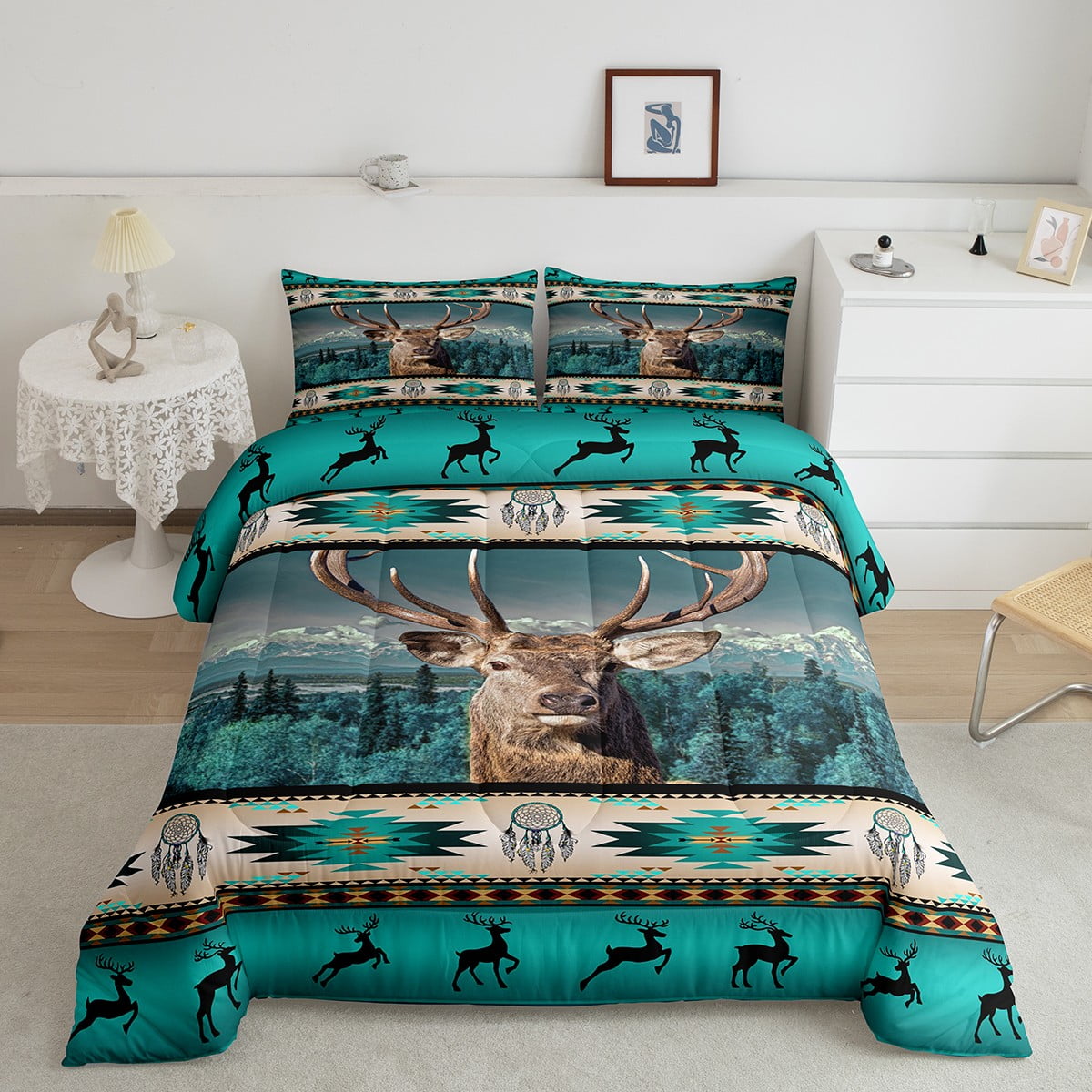 Deer Hunter Queen Comforter Set Southwestern Native Aztec Western ...