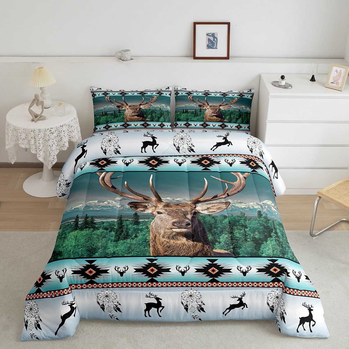 Deer Hunter Queen Comforter Set Southwestern Native Aztec Western ...