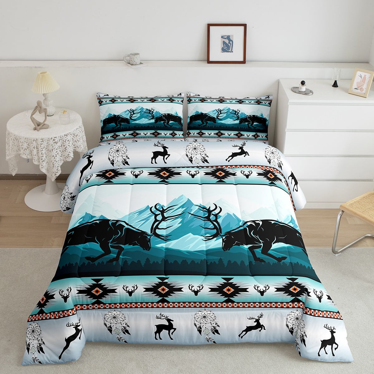 Deer Hunter Queen Comforter Set Southwestern Native Aztec Western ...