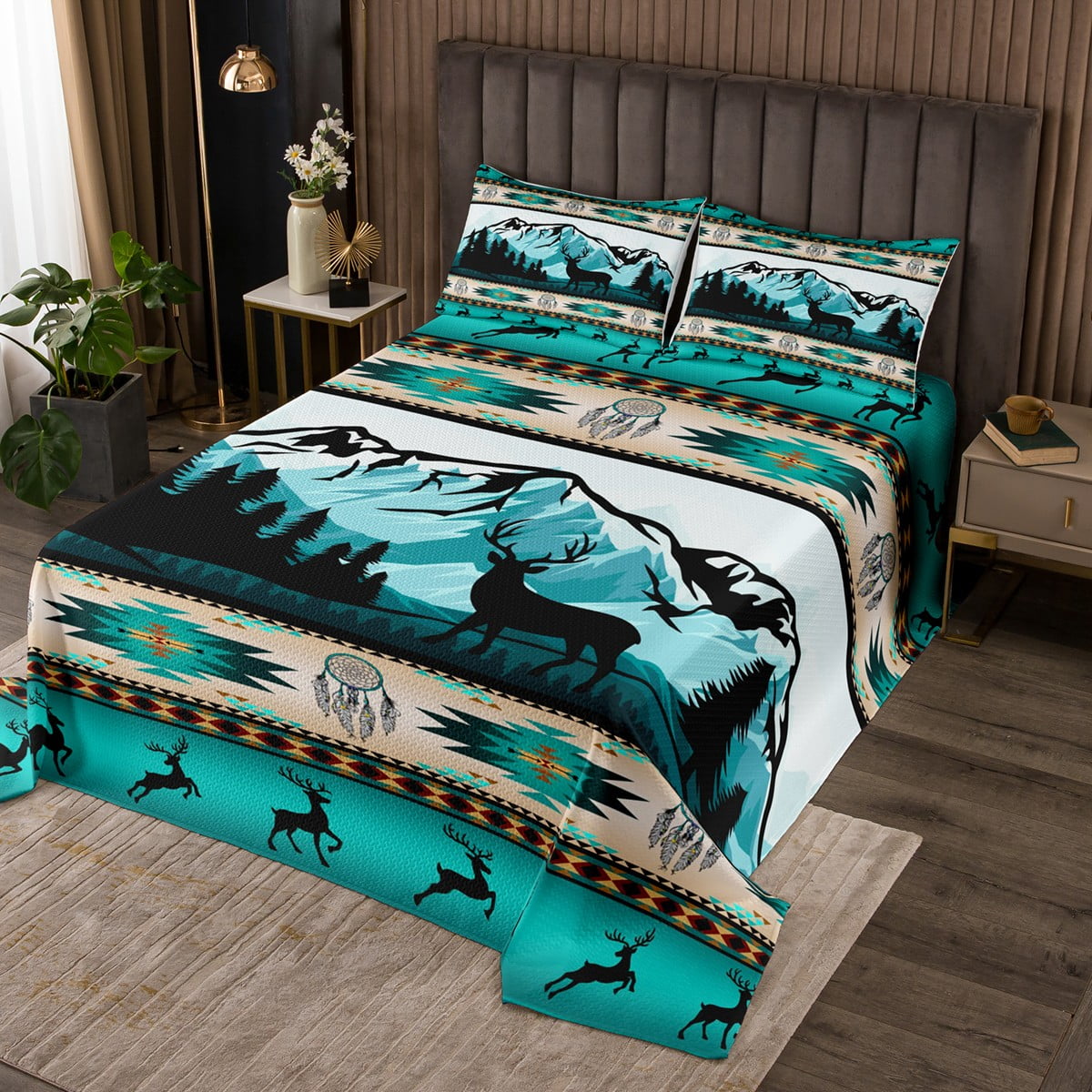 Deer Hunter Quilt Set Queen Southwestern Aztec Western Bedspread Set ...