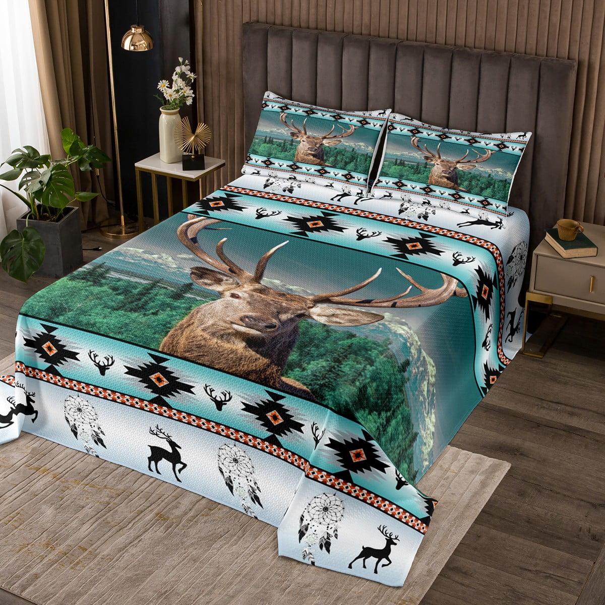 Deer Hunter Quilt Set Twin Southwestern Aztec Western Bedspread Set ...