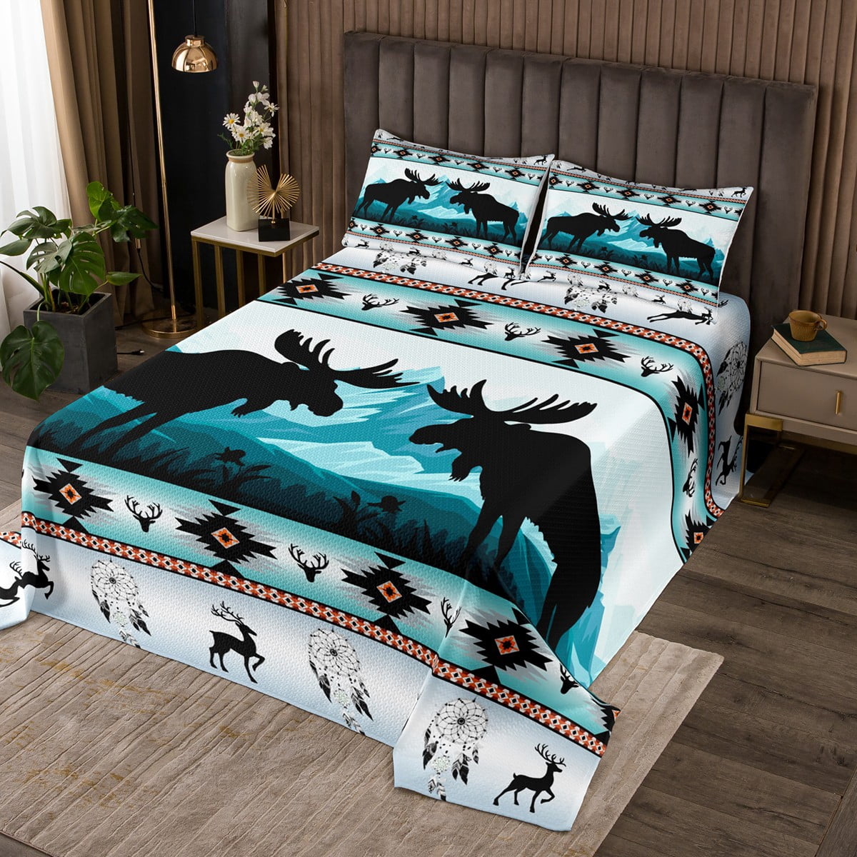 Deer Hunter Quilt Set Twin Southwestern Aztec Western Bedspread Set ...