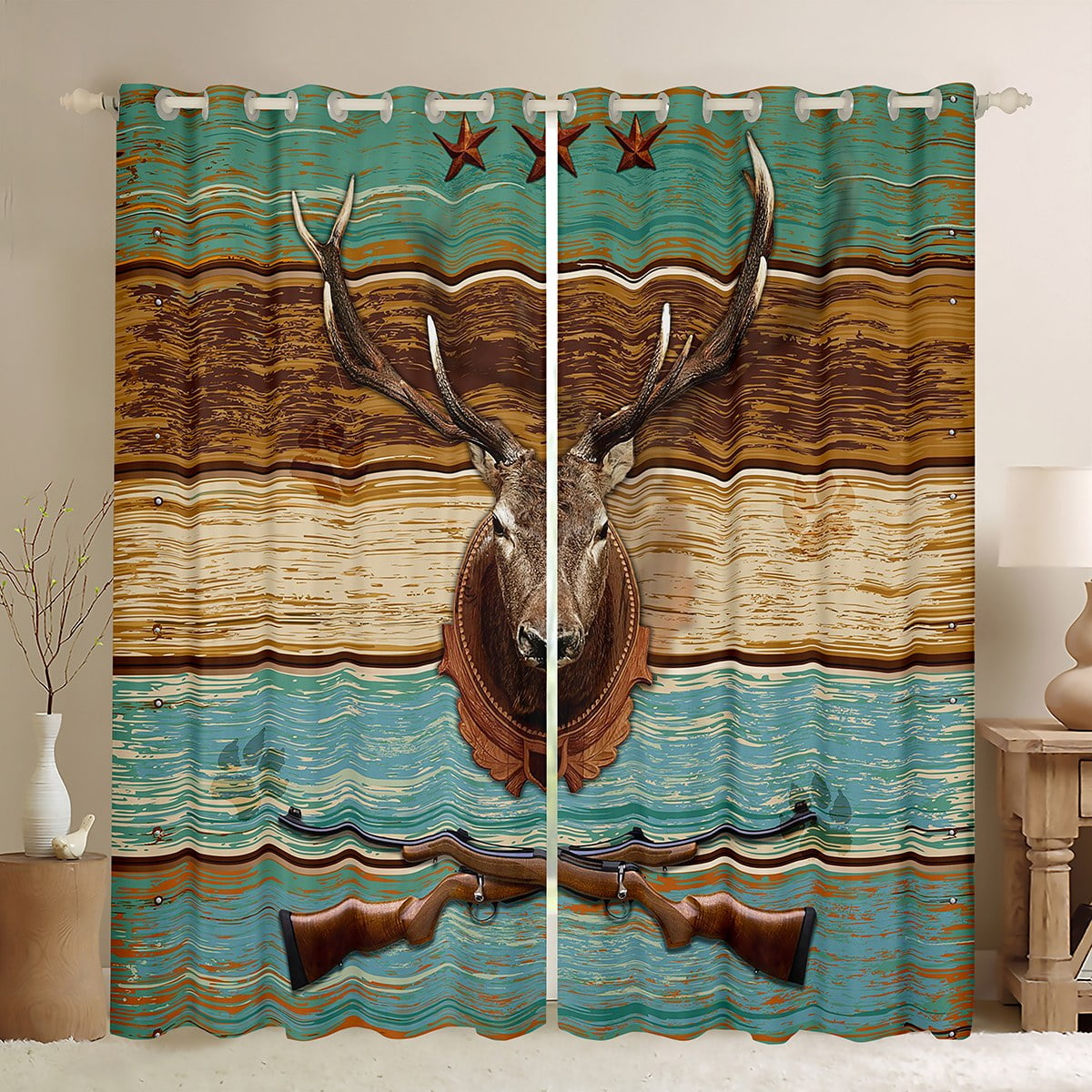 Deer Hunting 2 Panels 52"Wx84"L Curtains,Hunter Curtains Drapes Western ...