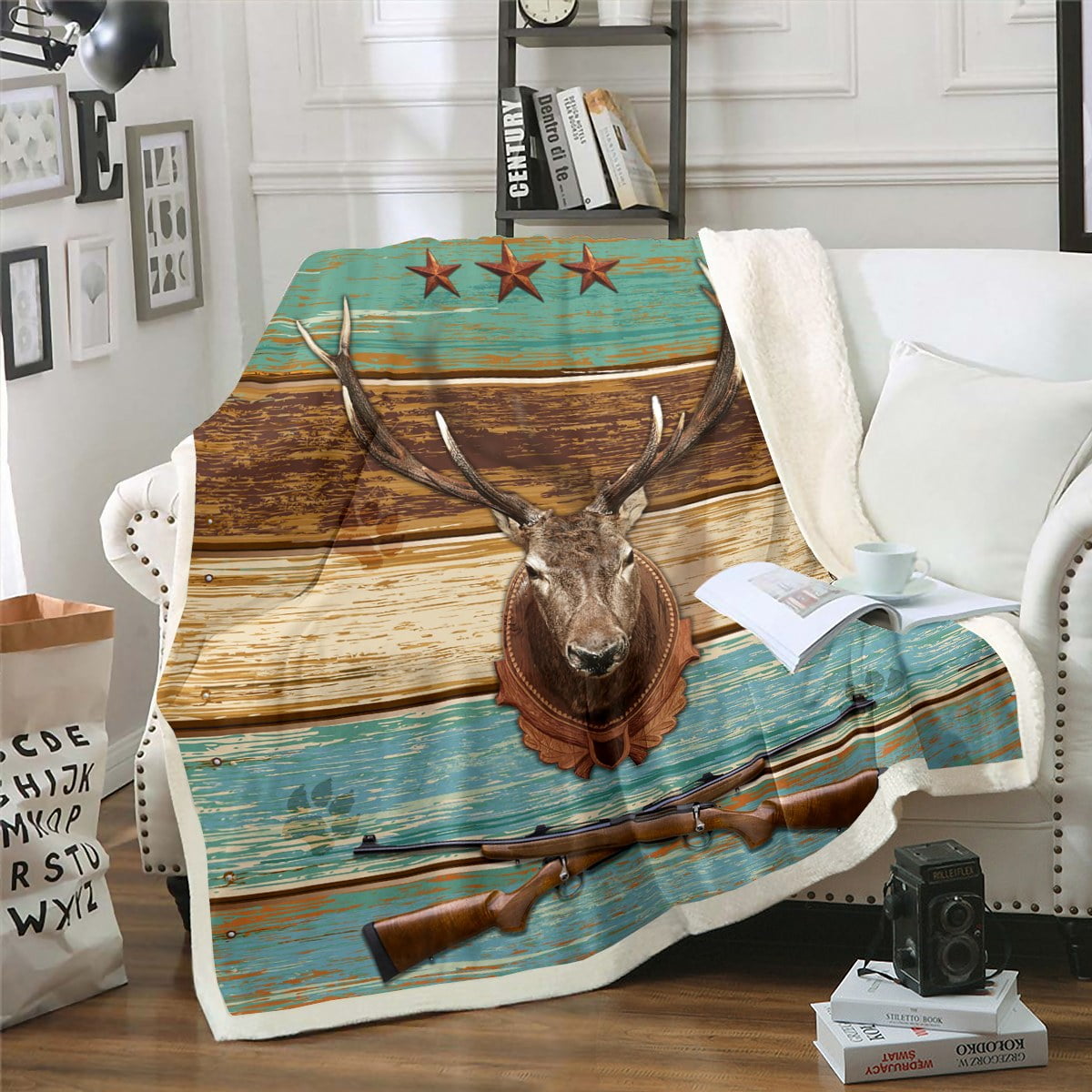 Deer Hunting 40"x50" Throw Blanket ,Shotgun Fleece Blanket Western ...