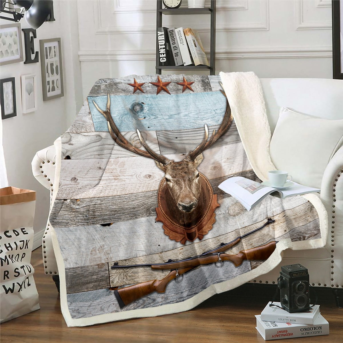 Deer Hunting 50"x60" Throw Blanket for Boys,Hunter Shotgun Fleece ...