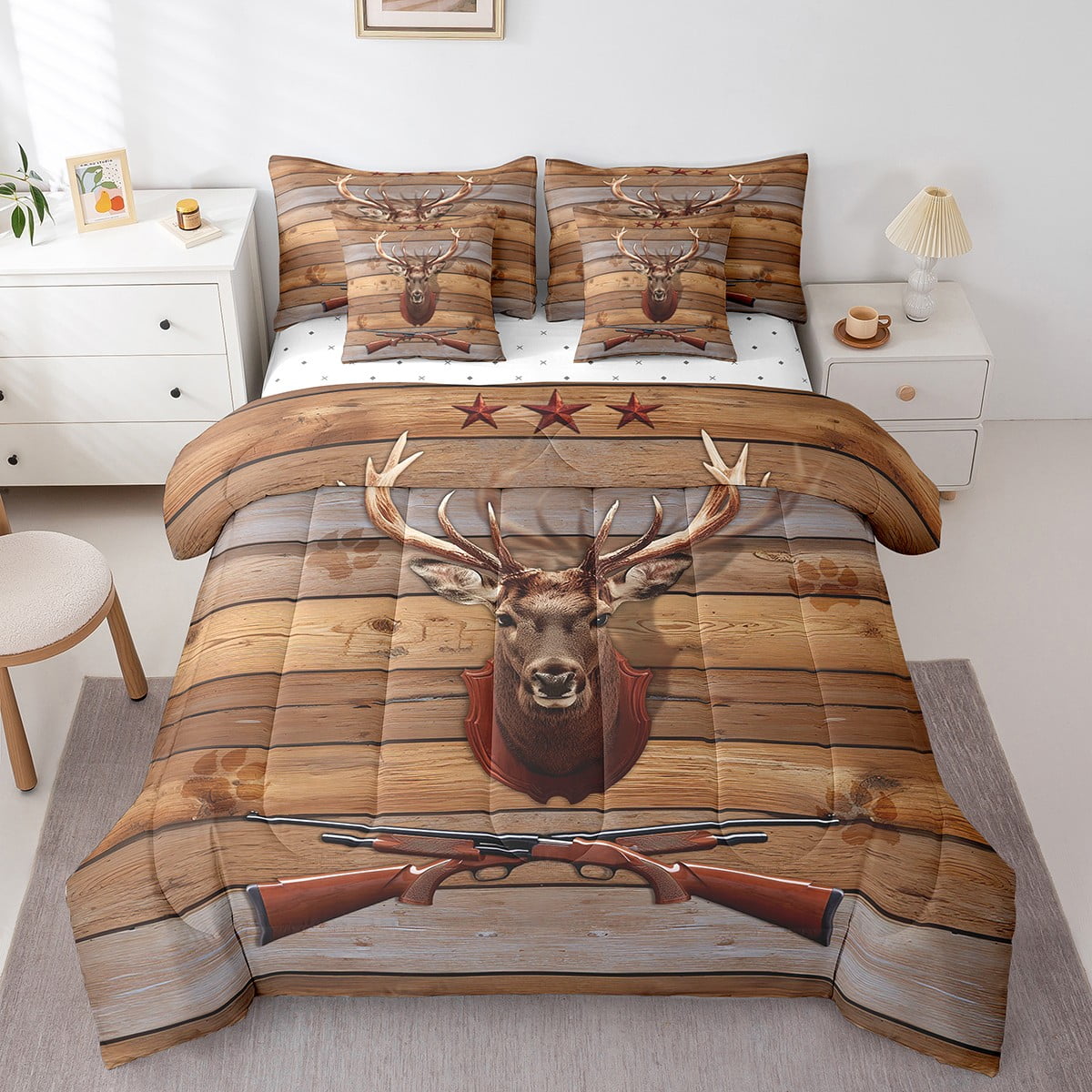 Deer Hunting 7 Piece Comforter Set Full Bed in a Bag,Shotgun Western ...