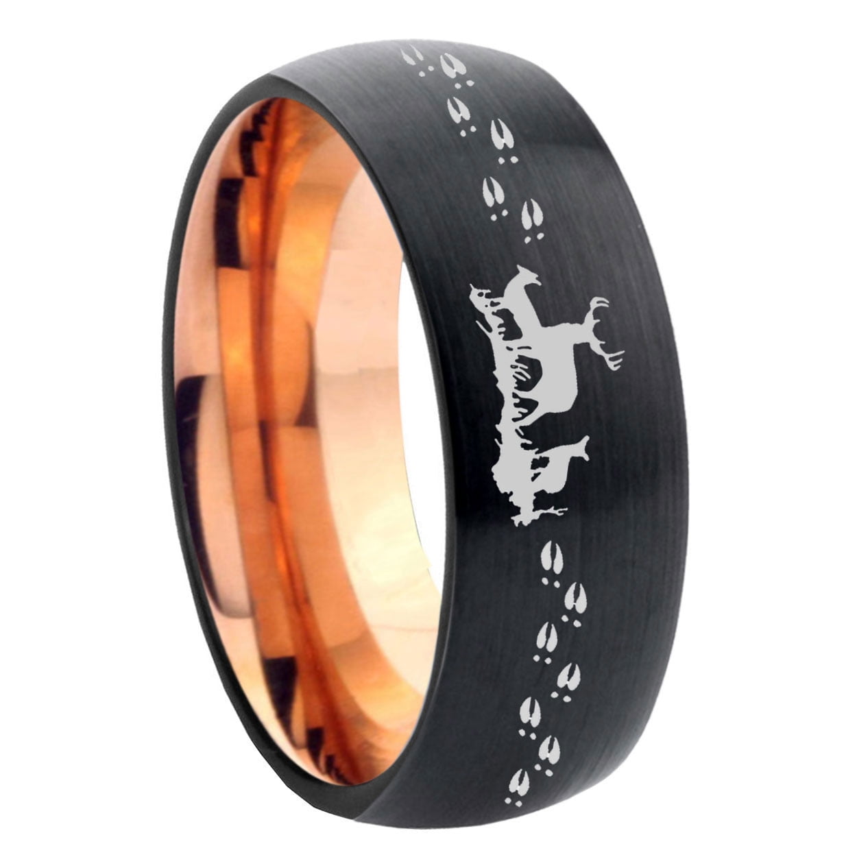 Deer Hunting 8MM Dome Black And Rose Gold Tungsten Men Ring - Walmart.com
