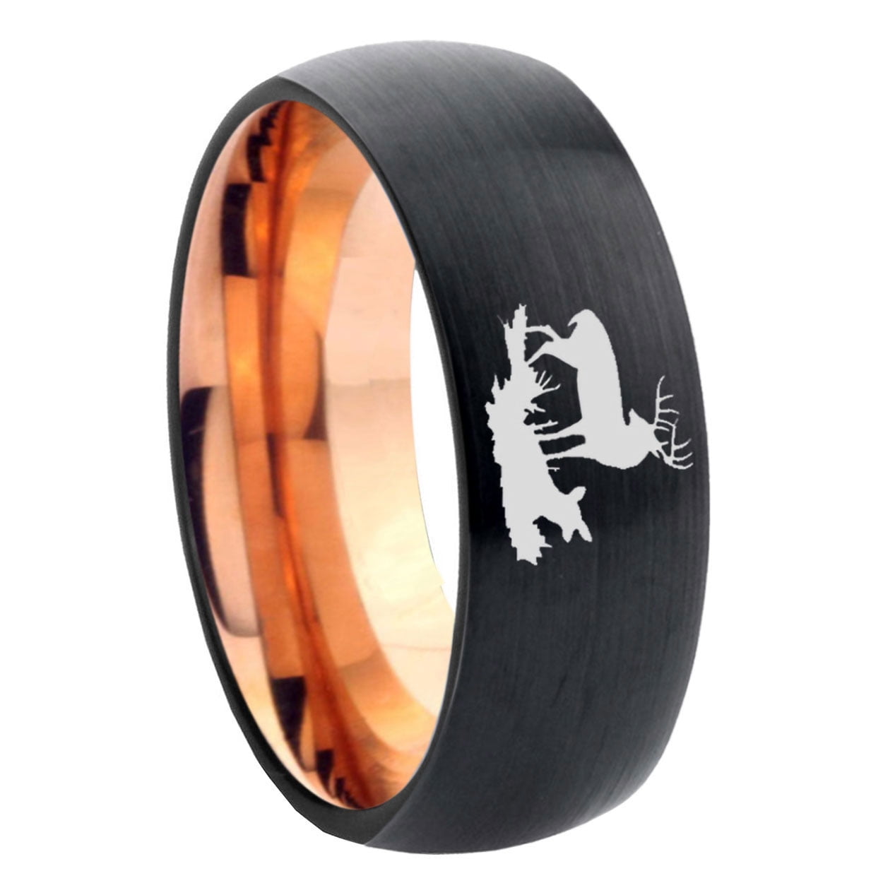 Deer Hunting 8MM Dome Black And Rose Gold Tungsten Men Ring - Walmart.com