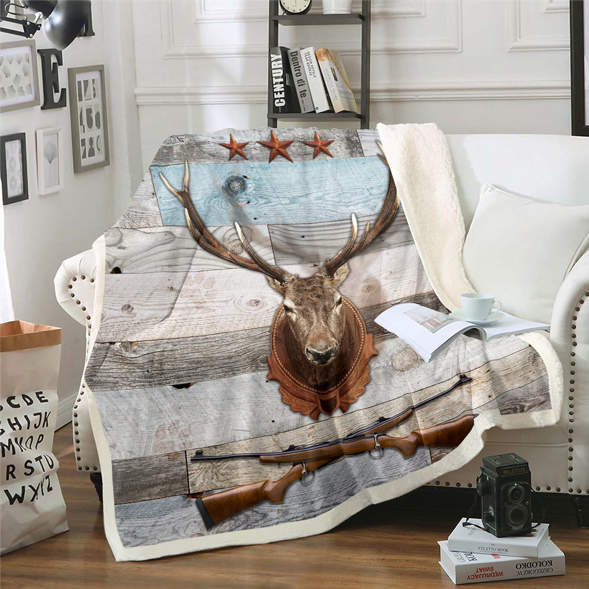Deer Hunting 90"x90" Throw Blanket for Boys,Hunter Shotgun Fleece ...