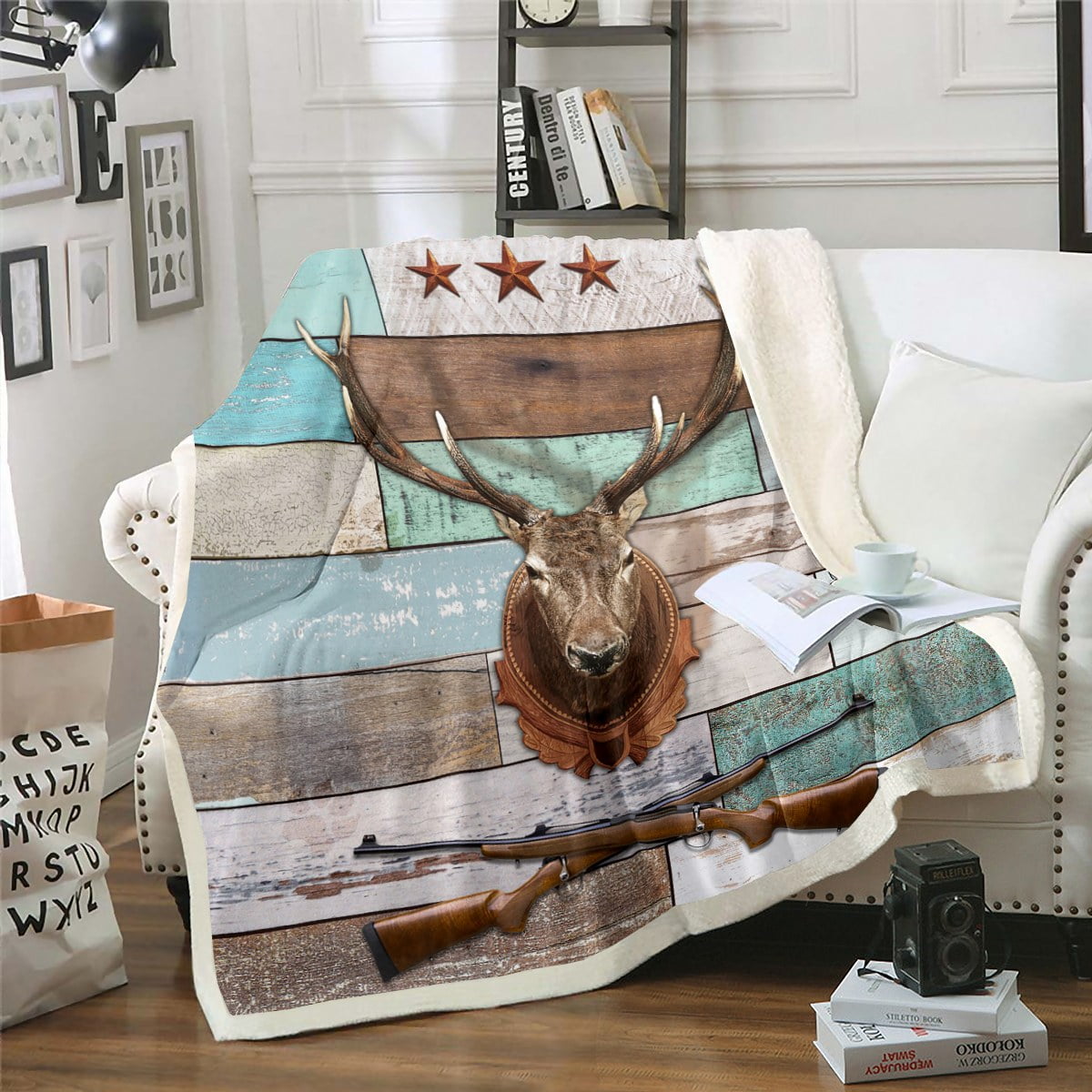 Deer Hunting 90"x90" Throw Blanket for Boys,Hunter Shotgun Fleece ...