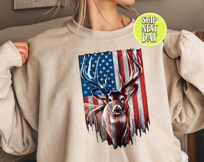 Deer Hunting American Flag 4Th Of July Patriotic Vintage Sweatshirt ...