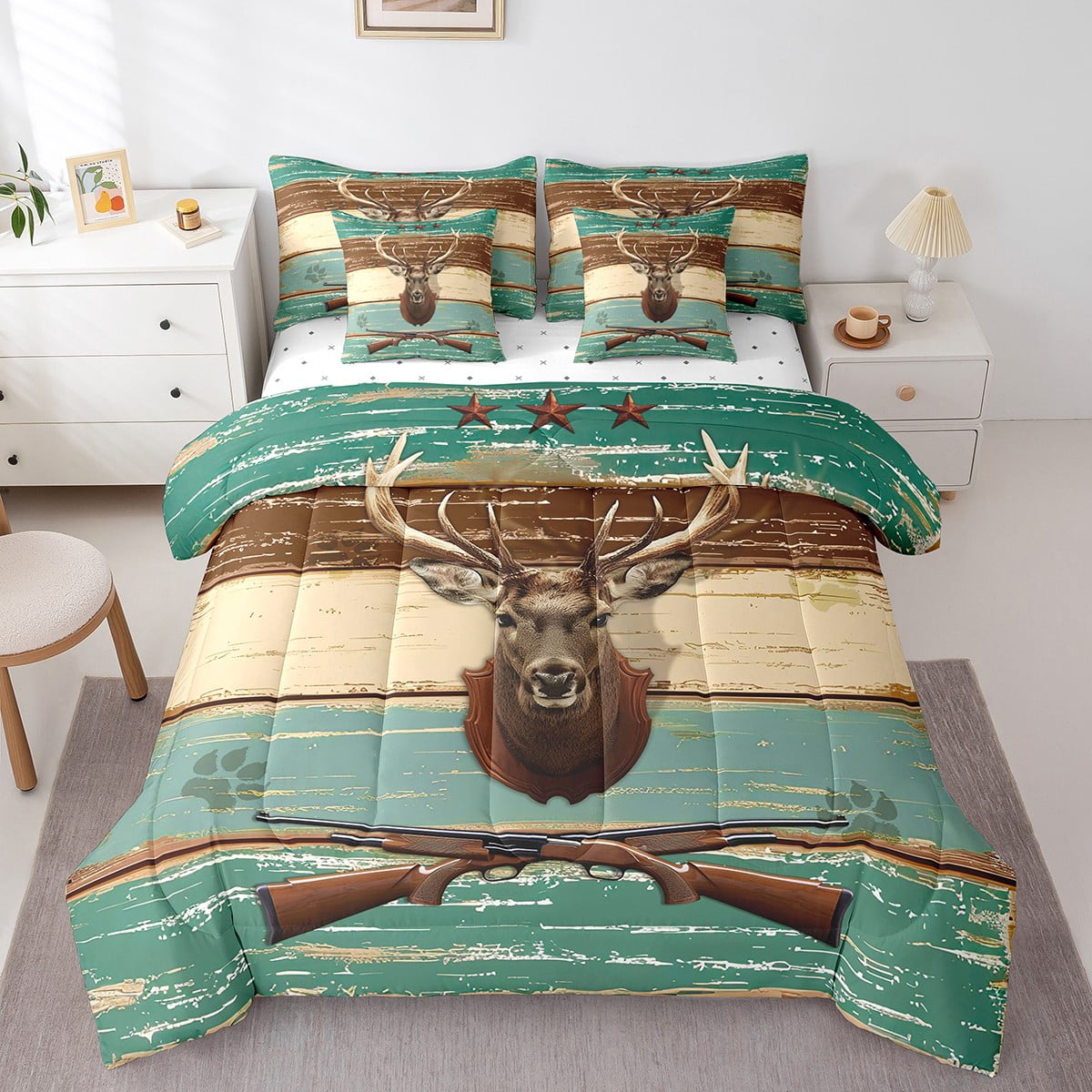 Deer Hunting Bed in a Bag Queen Comforter Set 7 Piece,Western Bedding ...