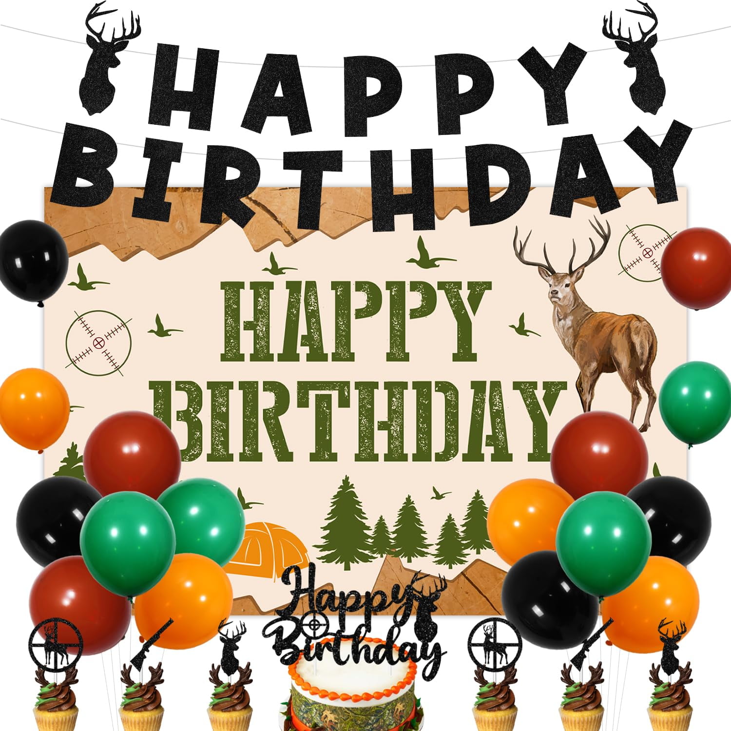Deer Hunting Birthday Party Decorations Deer Happy Birthday Backdrop ...