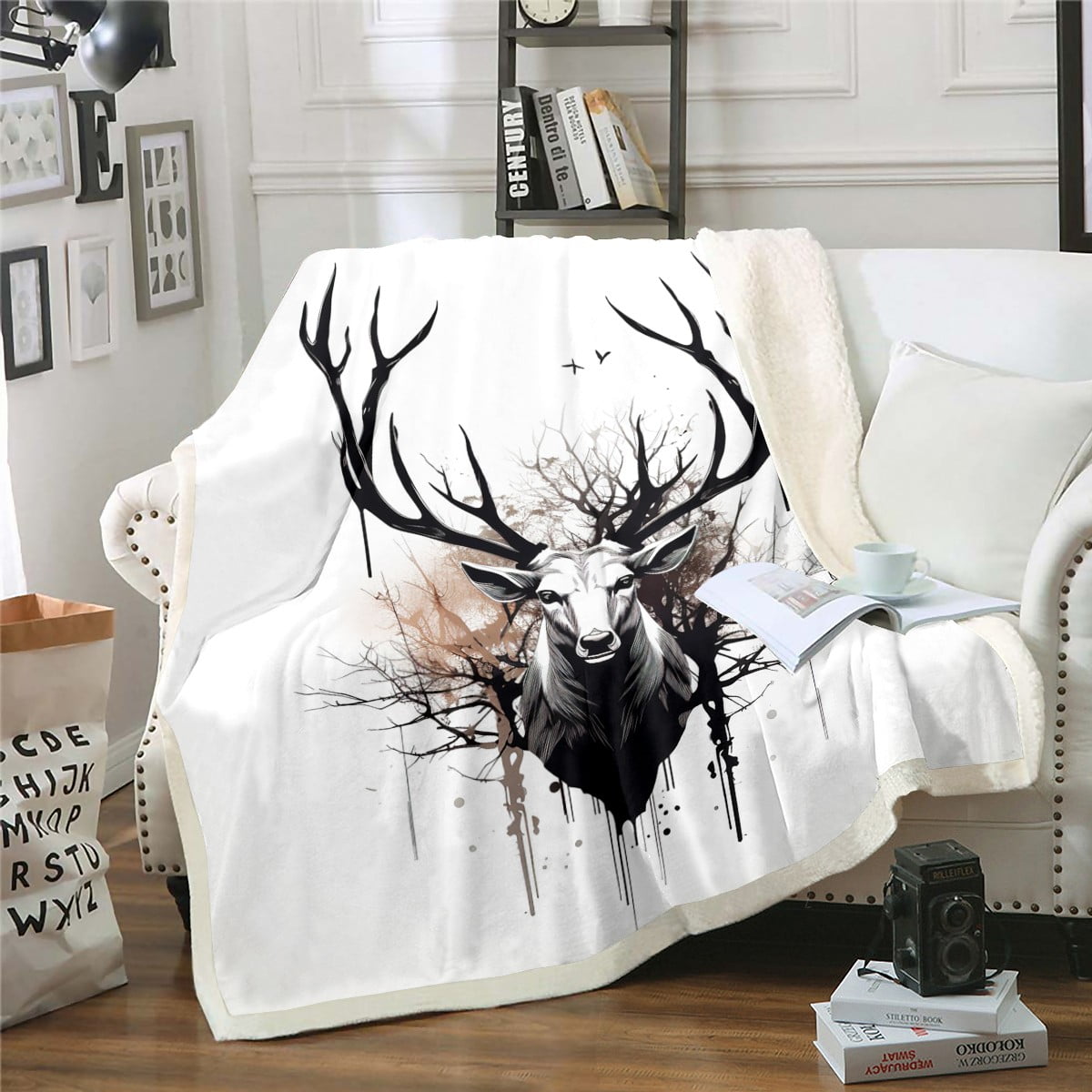 Deer Hunting Blanket Twin Bedroom, Rustic Deer Print Throw Blanket ...