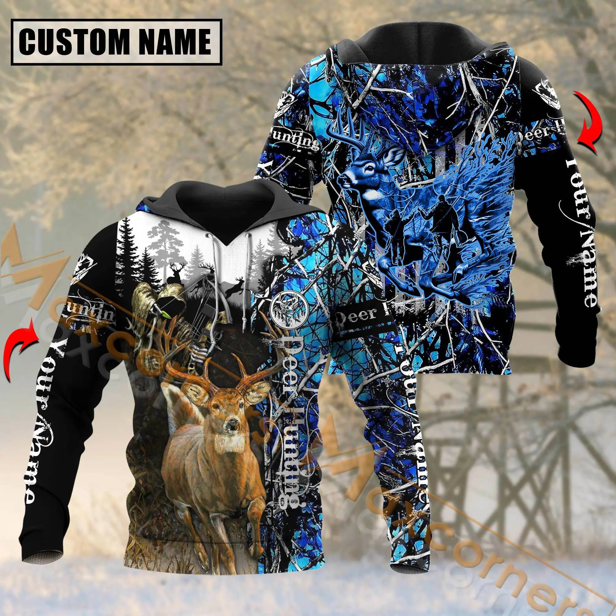 Deer Hunting Blue Camo Pattern Custom Name Shirt 3D All Over Printed ...